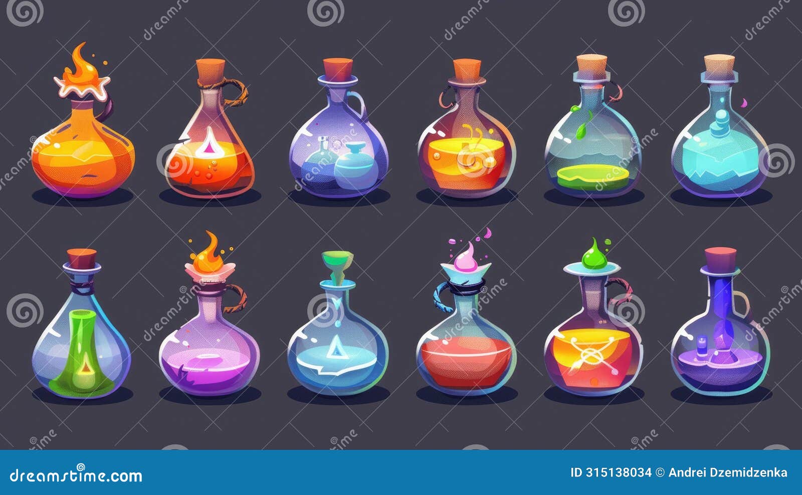 Cartoon Halloween App Interface with a Magic Elixir Glass Bottle ...