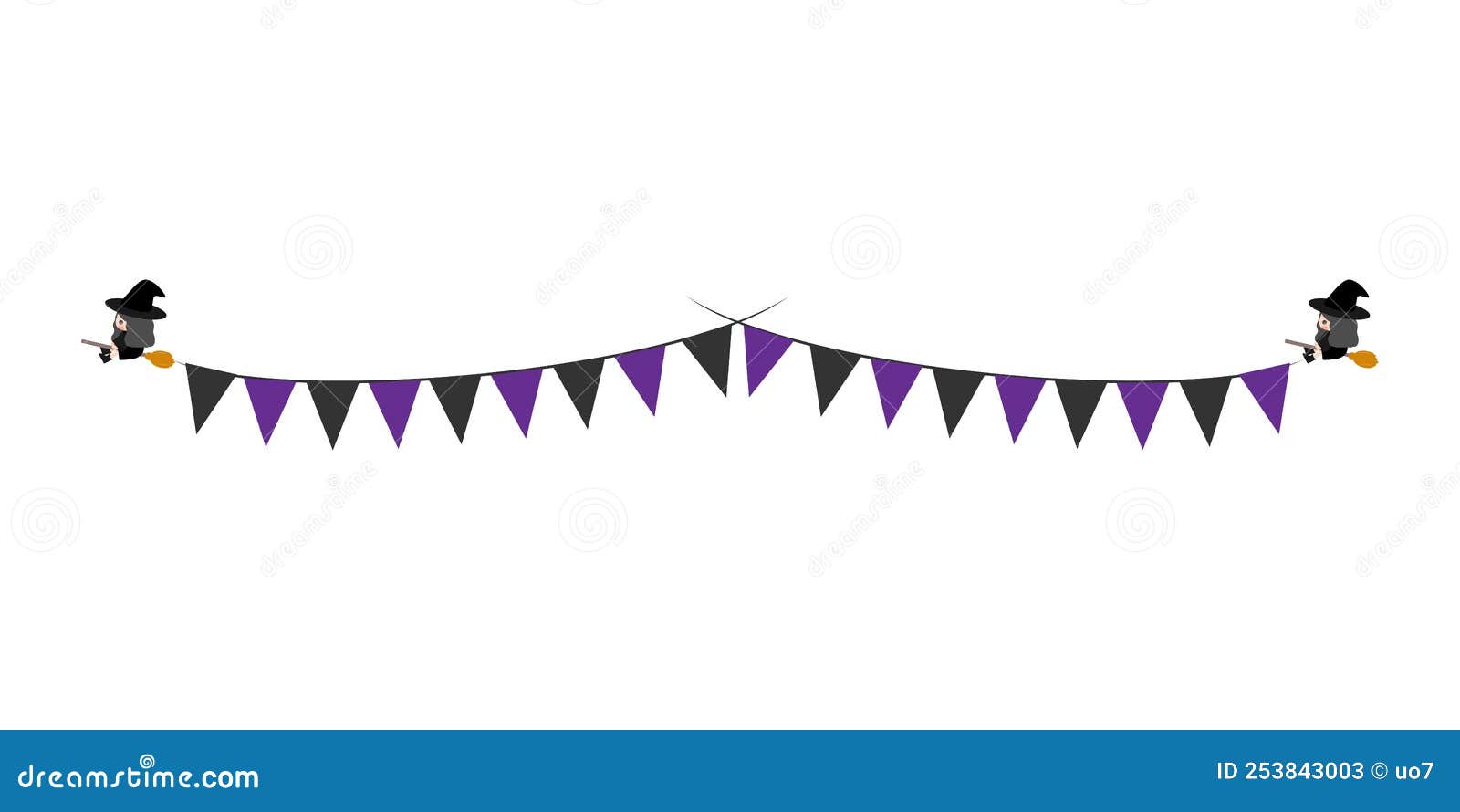 Cartoon Halloween Decorative Border with Witch and Triangle String ...