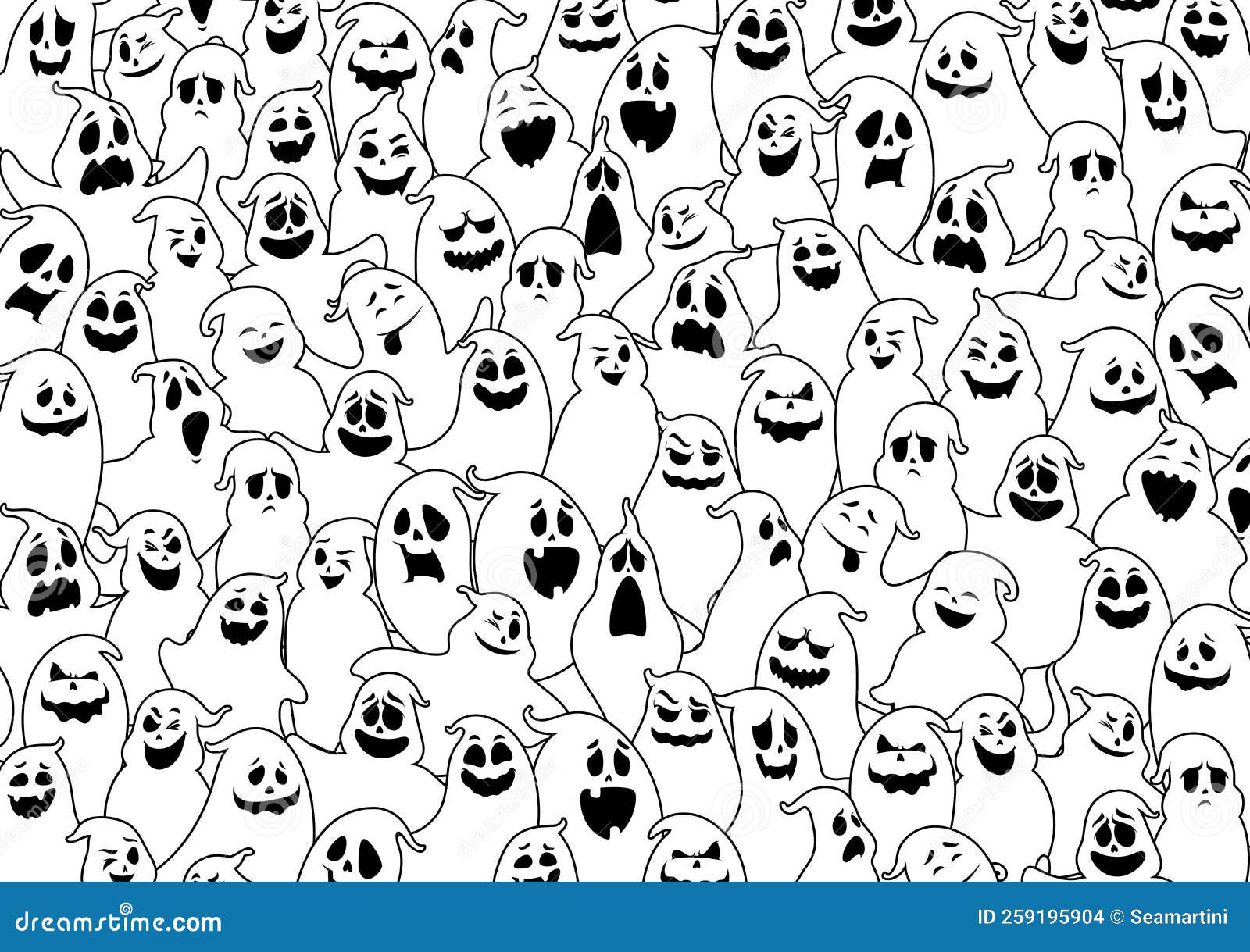 Cartoon Halloween Ghosts Pattern. Vector Ornament Stock Illustration ...