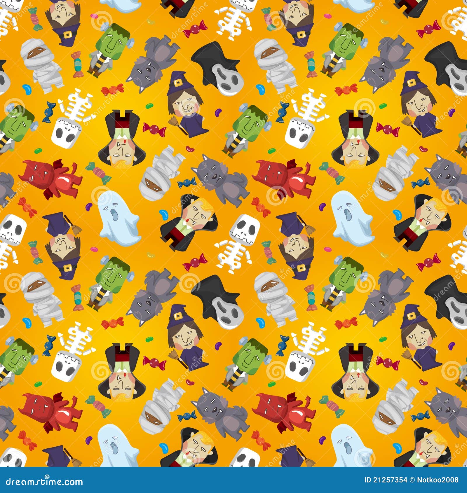 Cartoon Halloween Holiday Monster Seamless Pattern Stock Vector ...