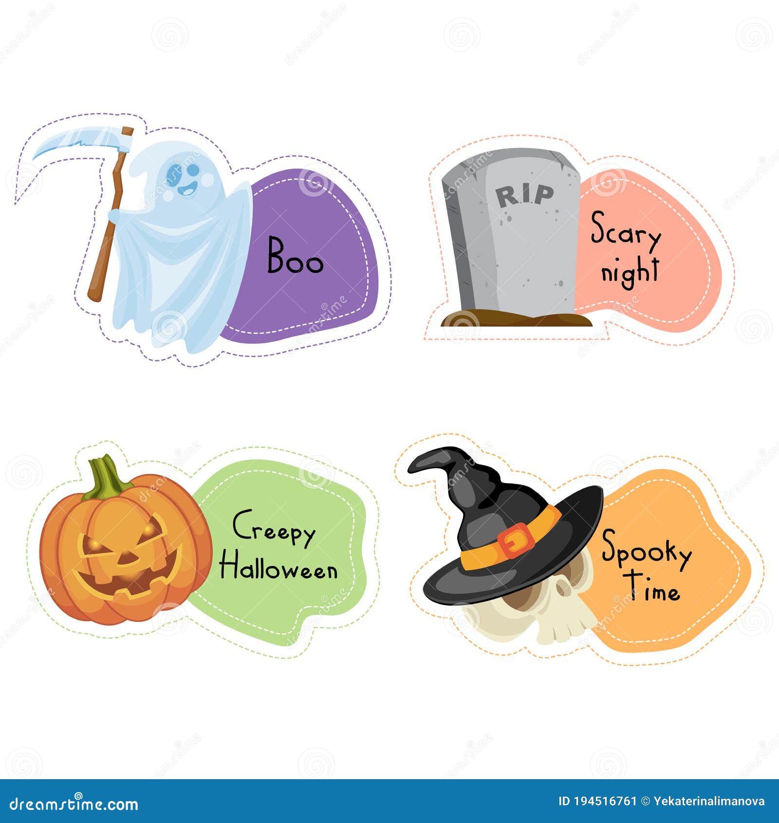 Cartoon Halloween Stickers Set. Vector Stock Vector - Illustration of ...