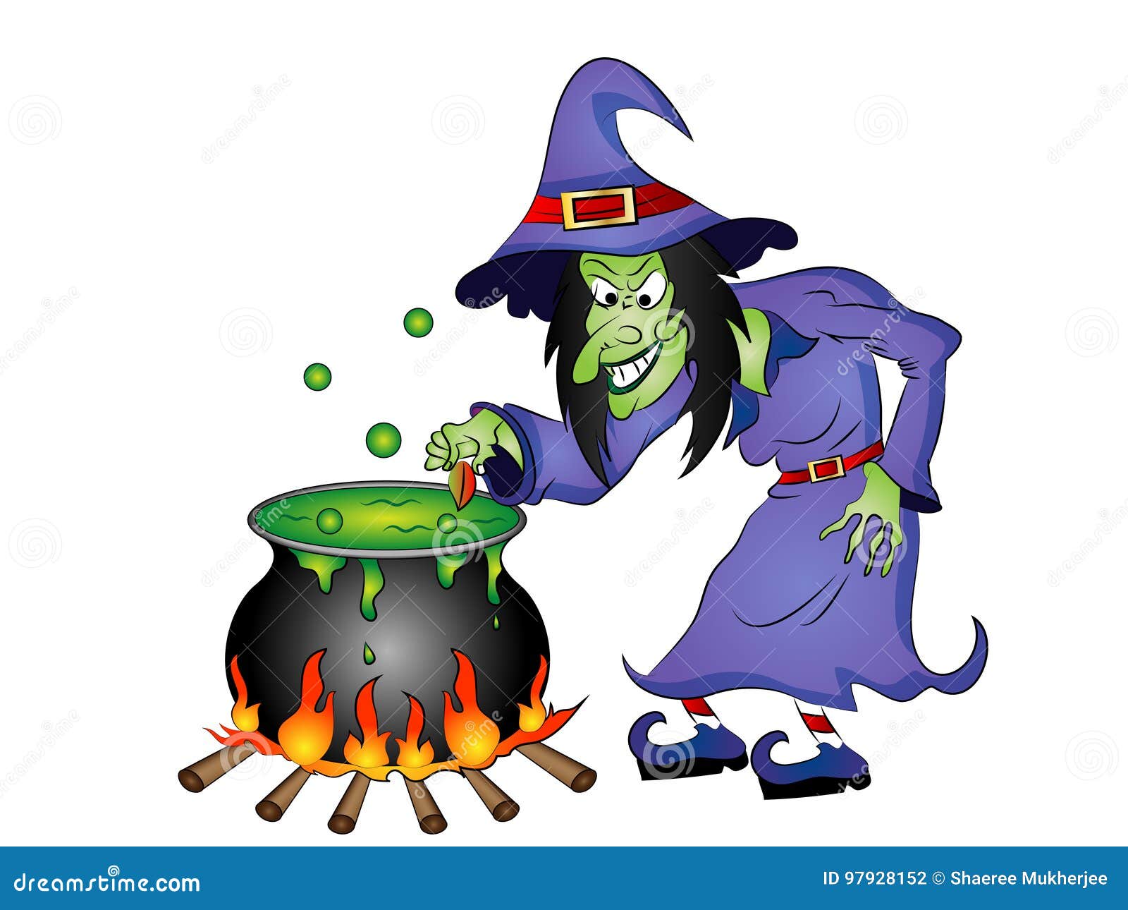 Cartoon Halloween Witch with Cauldron Stock Vector - Illustration of ...