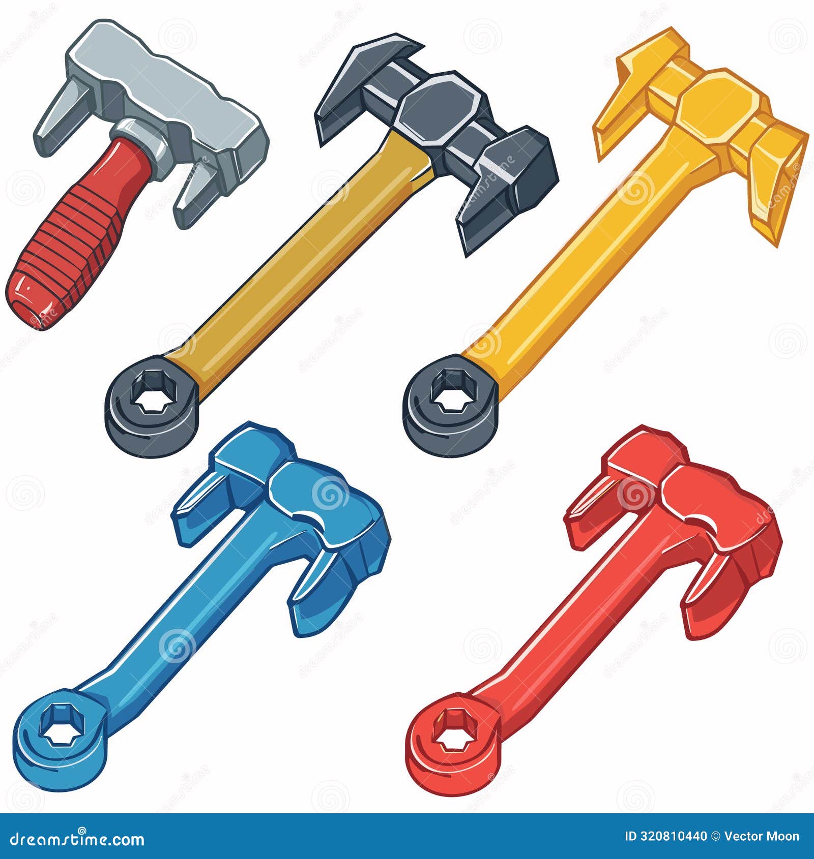 Cartoon Hammers Set Isolated White Background, Colorful Carpentry Tools ... Cartoon Hammers Set Isolated White Background, Colorful Carpentry Tools ...