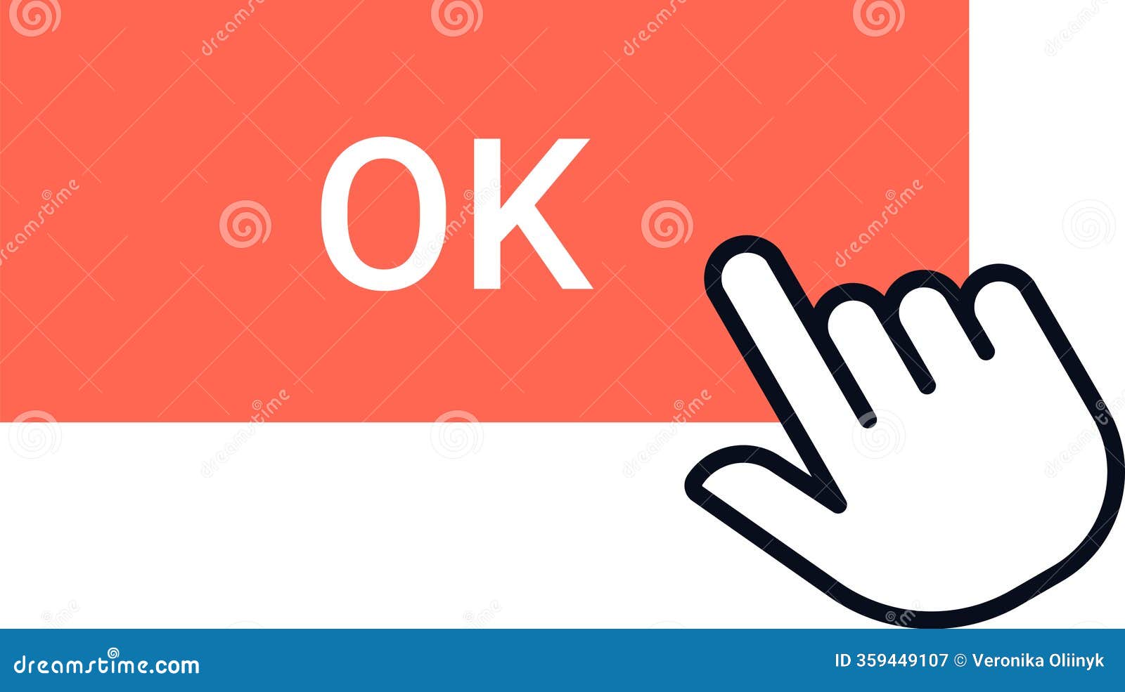 Cartoon Hand Cursor Clicking an Ok Button on a Vibrant Red Rectangle ...