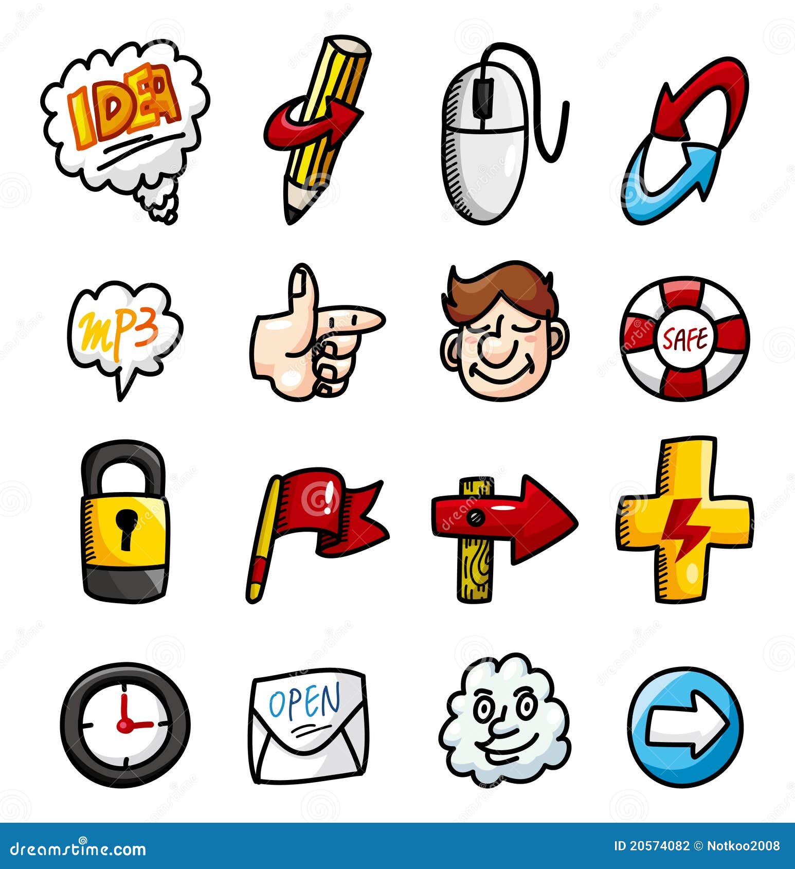 Cartoon Hand Draw Web Icons Collection Stock Vector - Illustration of ...