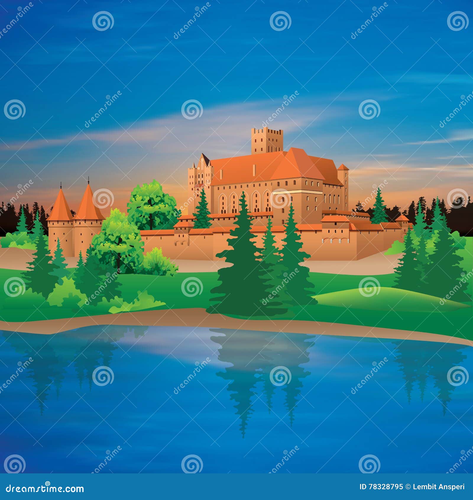 Cartoon Hand Drawing Color Castle Illustration Stock Vector ...