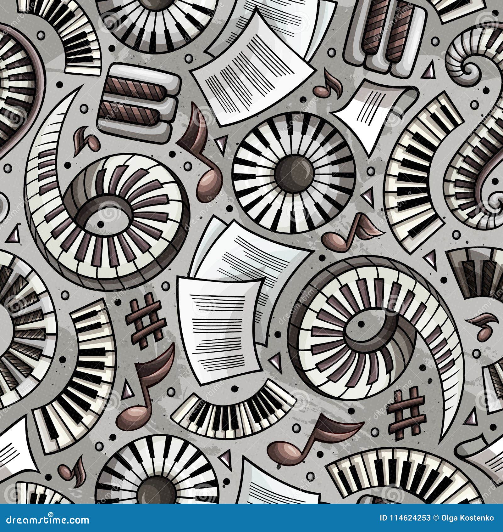 Cartoon Hand-drawn Classic Music Seamless Pattern Stock Vector ...