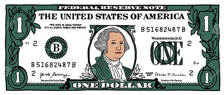Cartoon Hand Drawn Colorized 1 Dollar Banknote Stock Illustration ... Cartoon Hand Drawn Colorized 1 Dollar Banknote Stock Illustration ...