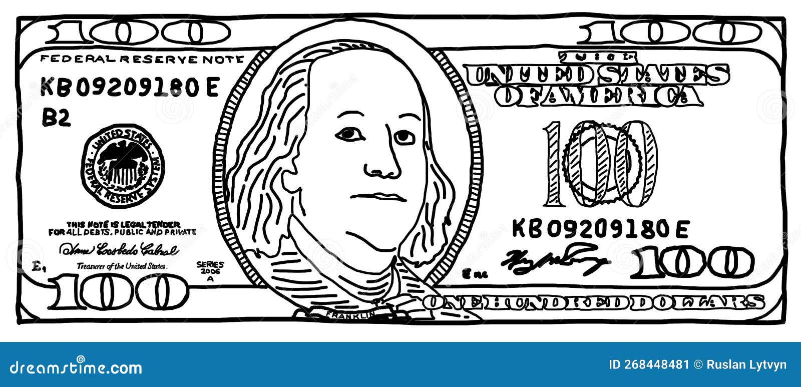 Cartoon Hand Drawn 100 Dollar Banknote Stock Illustration ...