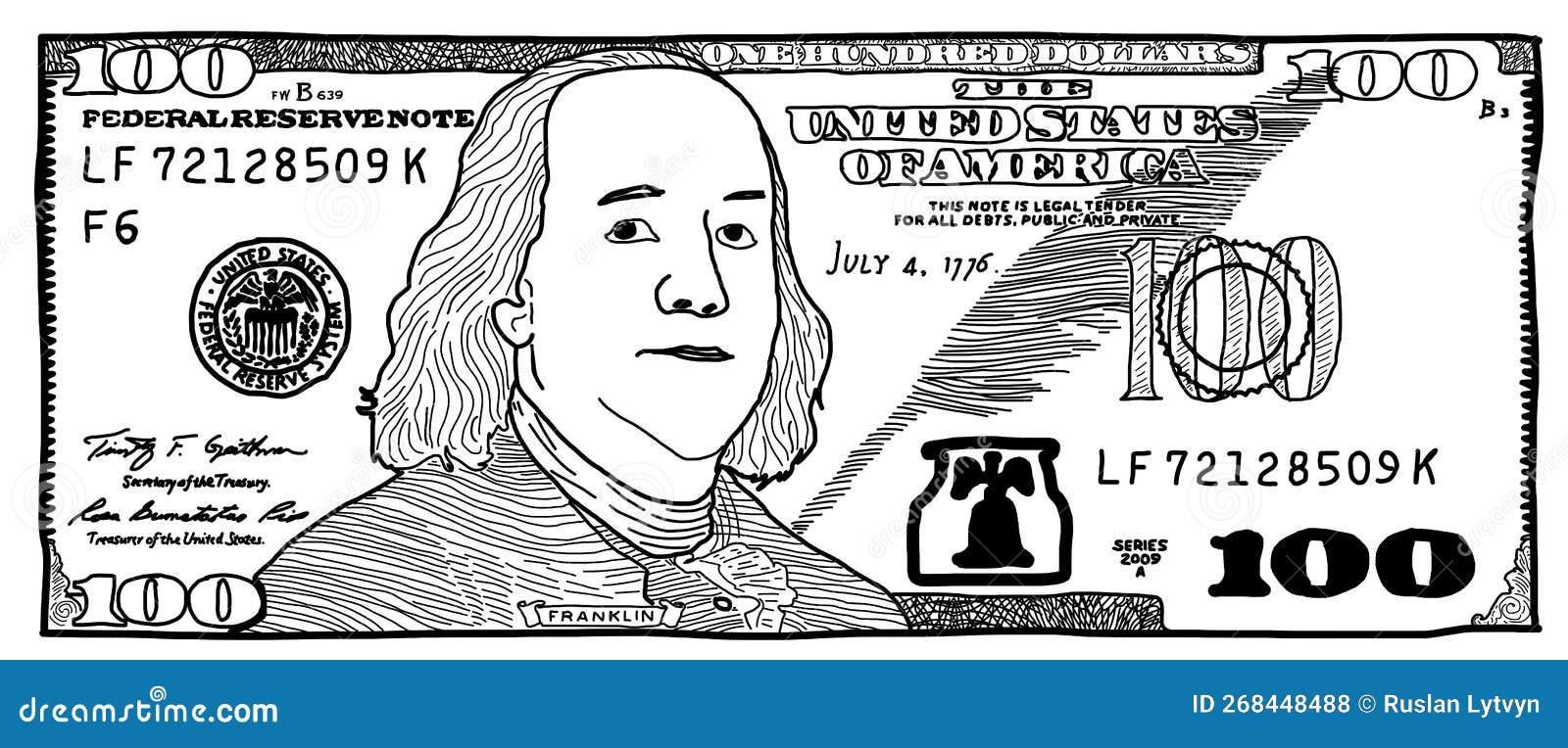 Cartoon Hand Drawn 100 Dollar Banknote Stock Illustration ...