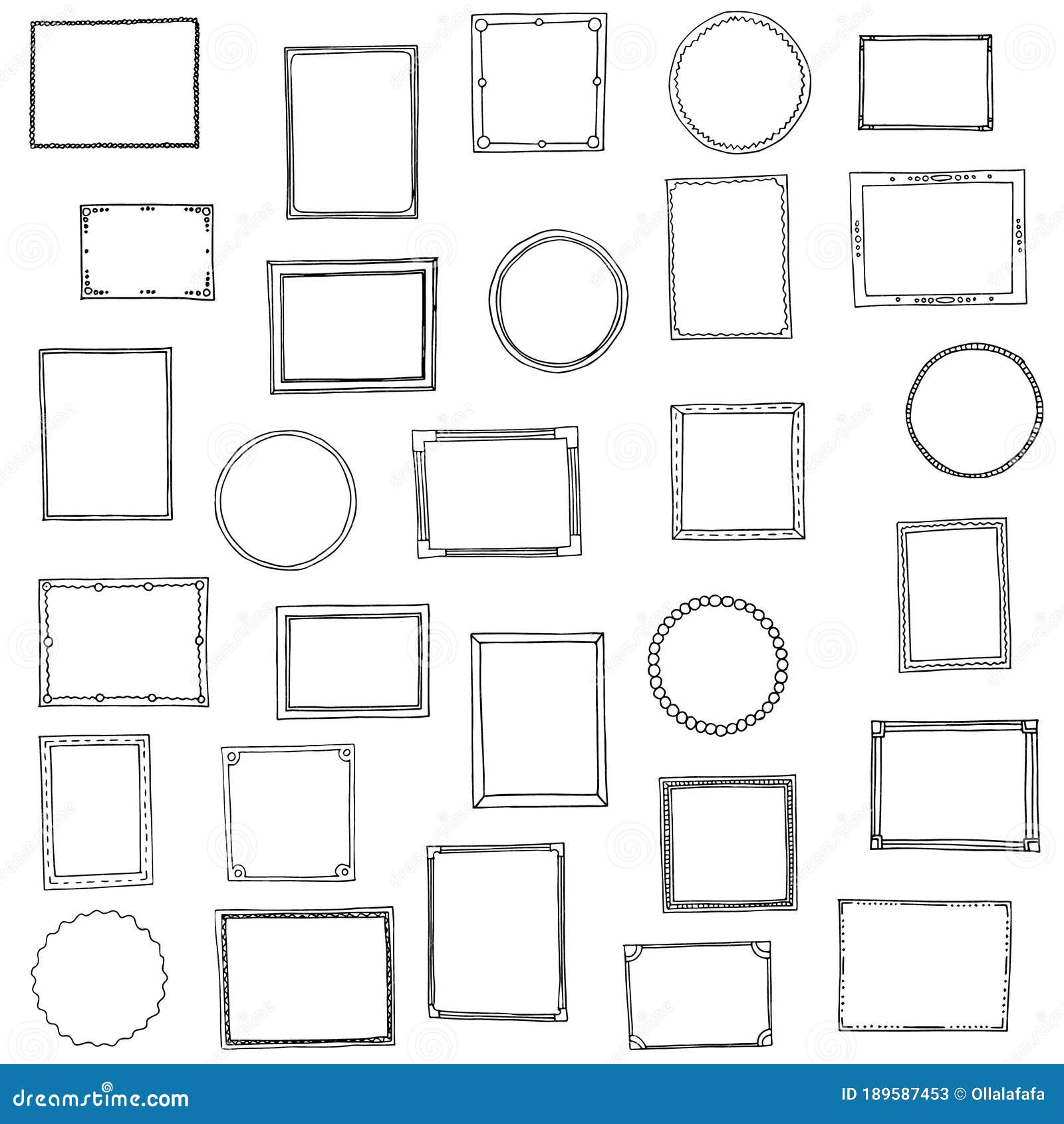 Cartoon Hand Drawn Doodled Frames Set. Stock Vector - Illustration of ...