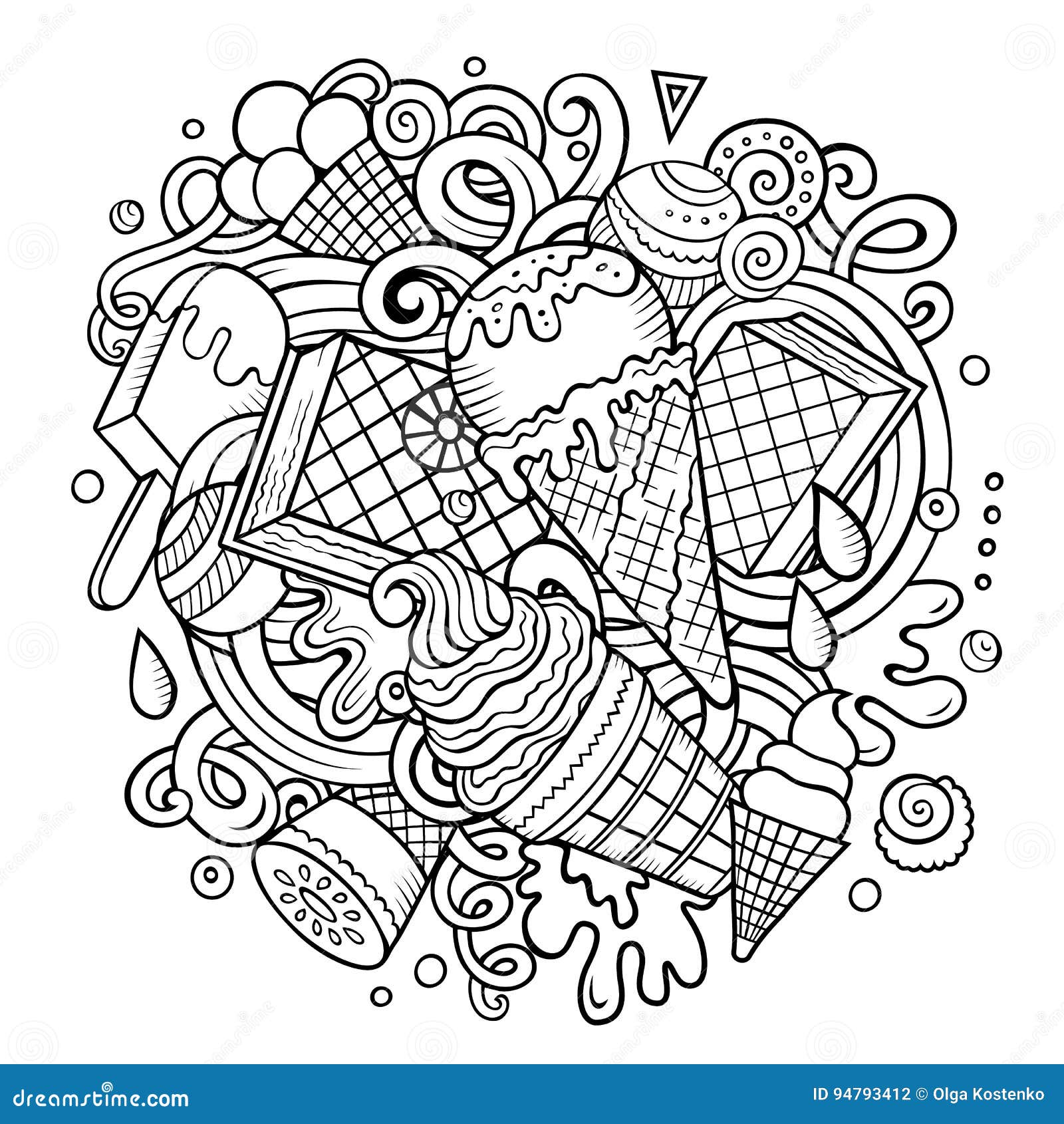 Cartoon Hand Drawn Doodles Ice Cream Illustration Stock Vector