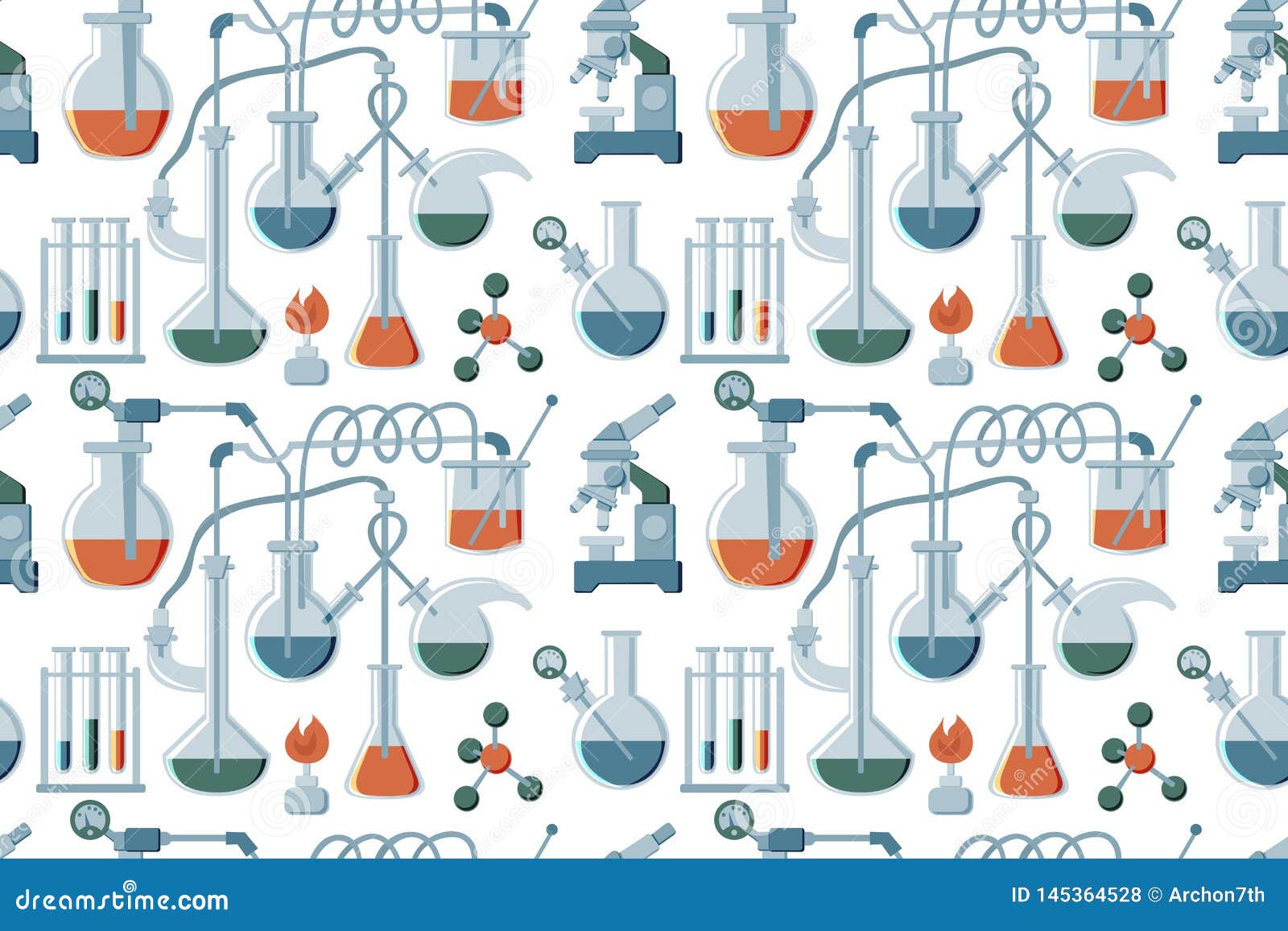 Cartoon Hand Drawn Science Seamless Pattern. Colorful Flat Background ...