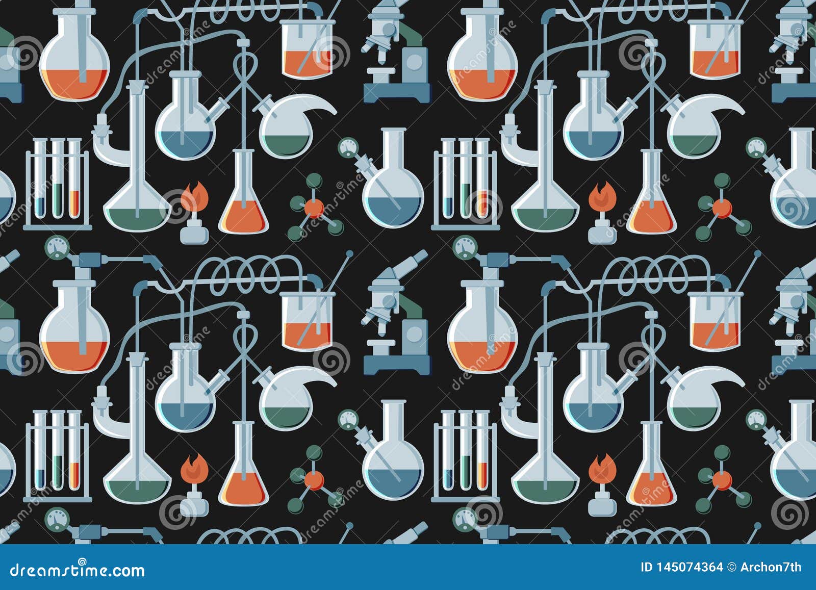 Cartoon Hand Drawn Science Seamless Pattern. Colorful Flat Background ...