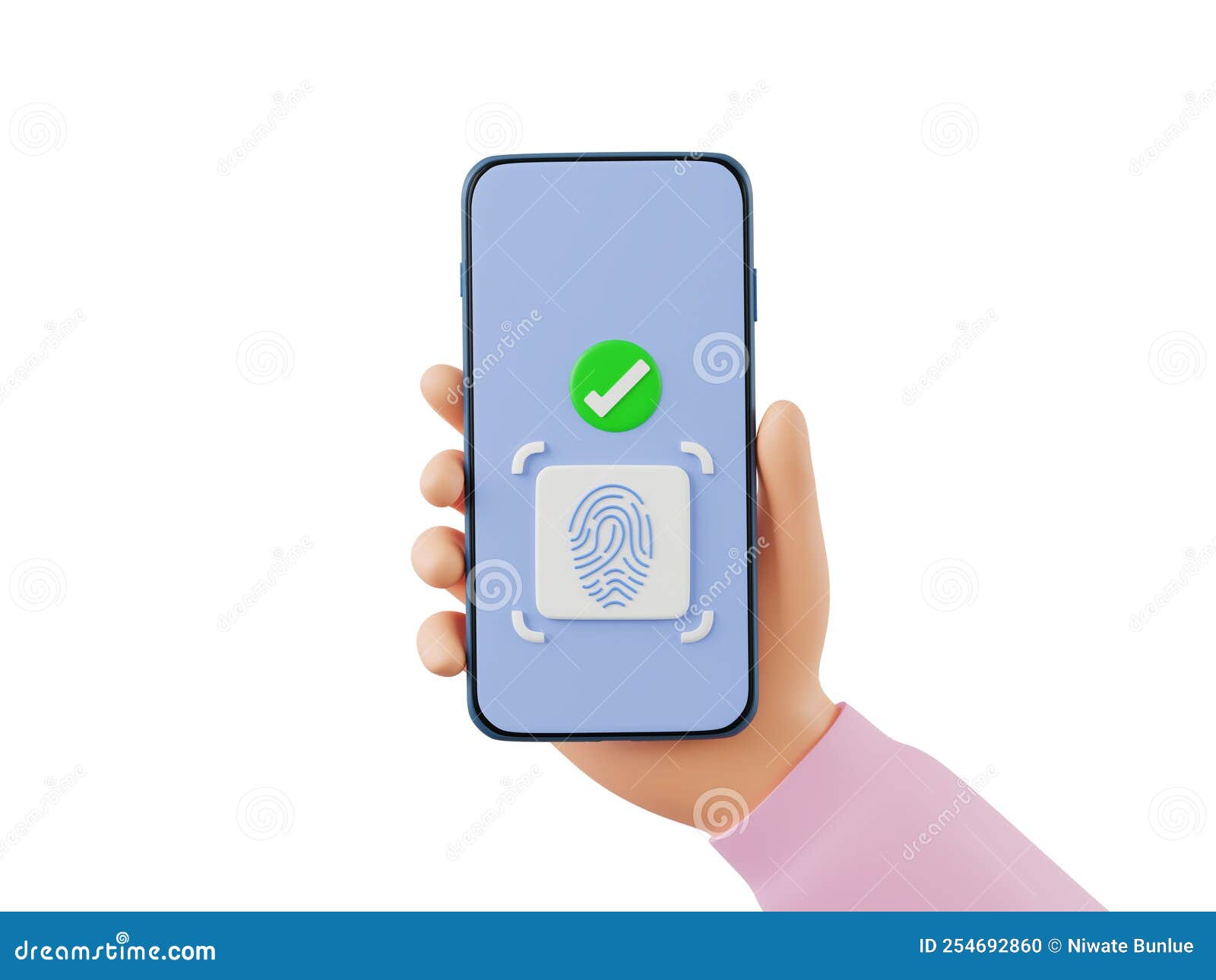 Cartoon Hand Holding Smartphone with Screen Fingerprint and Correct ...
