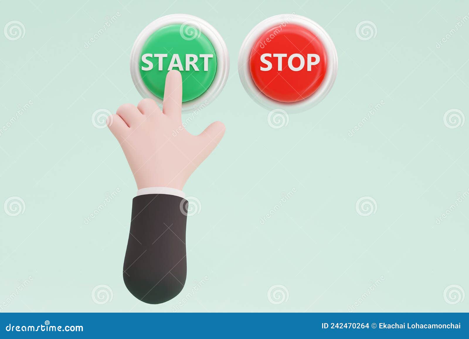 Cartoon Hand Pressing the Green Button. System Control Stock ...