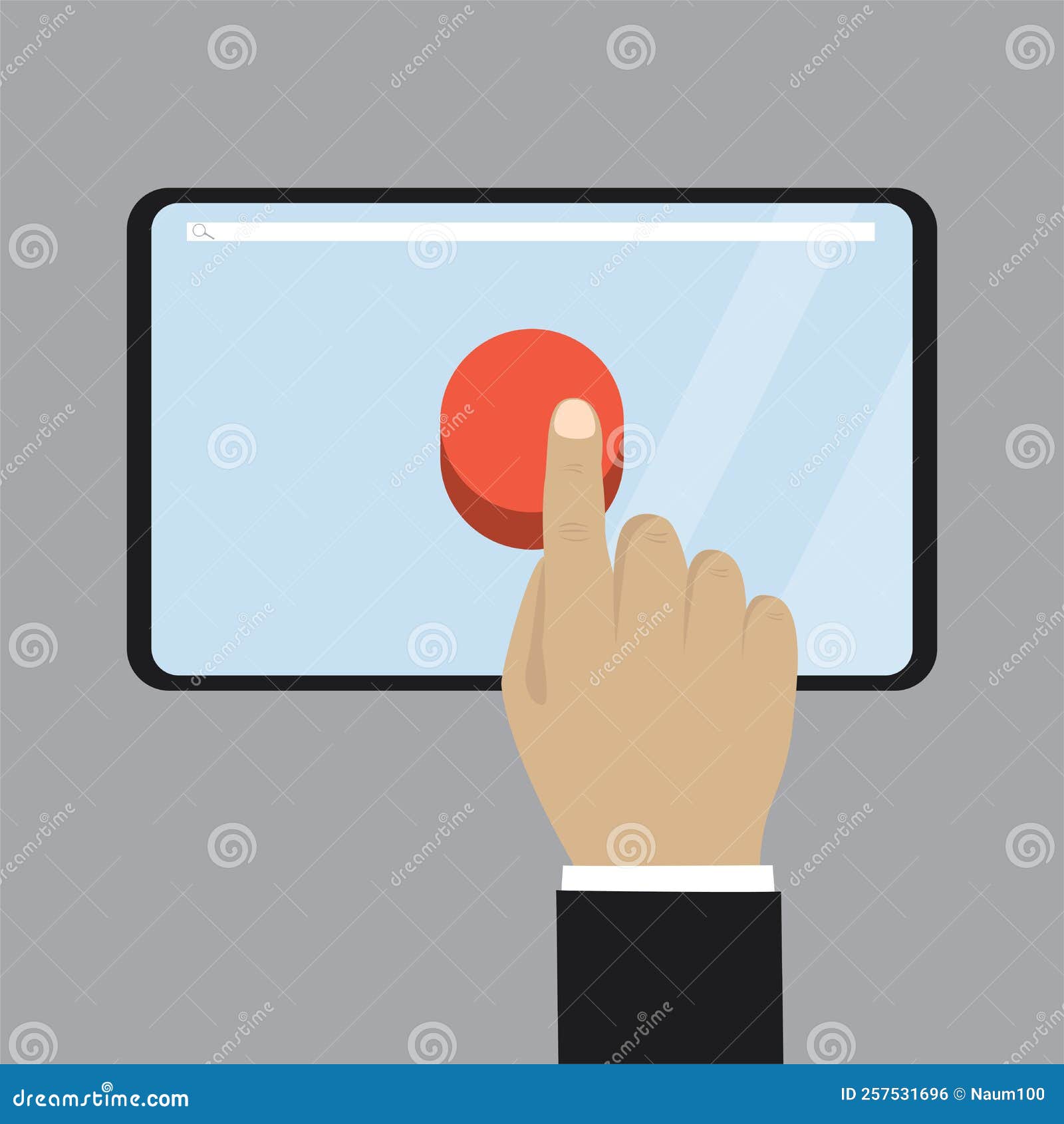 Cartoon Hand Pushes the Red Button on Tablet Pc. Online Application ...