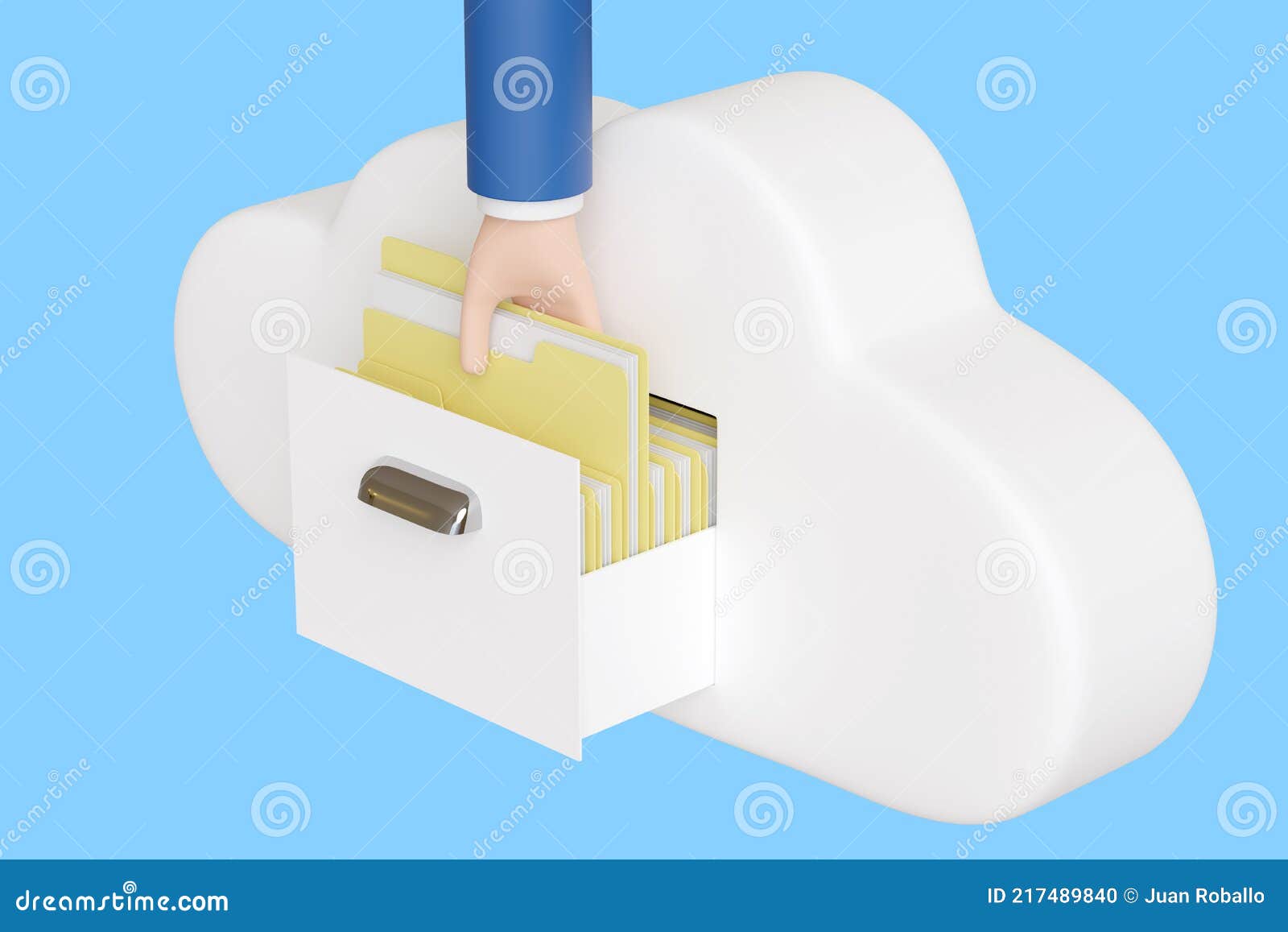 Cartoon Hand Putting Folder with Files in a Cloud Drawer Isolated on ...