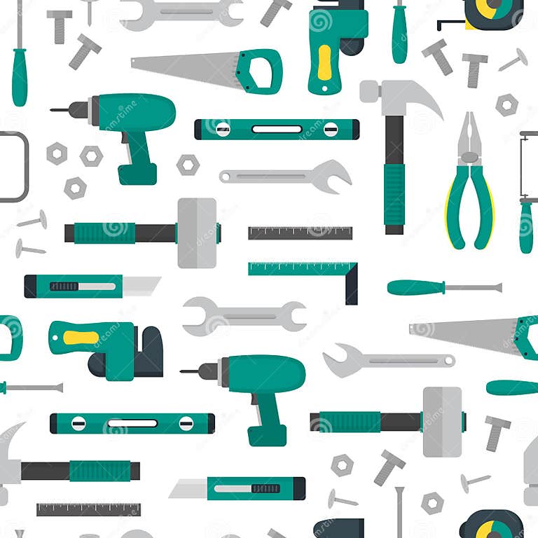 Cartoon Hand Tools Background Pattern on a White. Vector Stock Vector ...