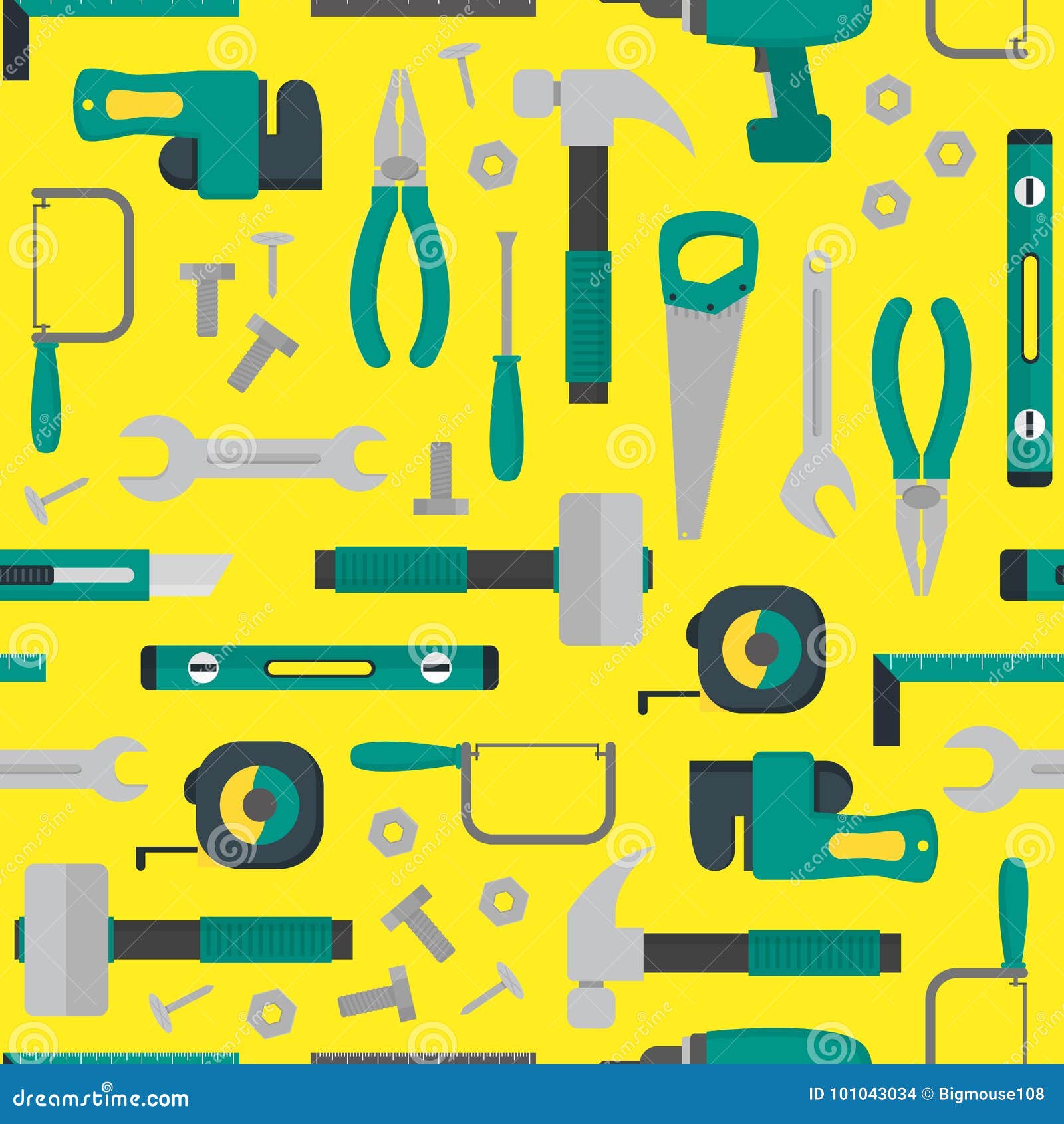 Cartoon Hand Tools Background Pattern on a Yellow. Vector Stock Vector ...