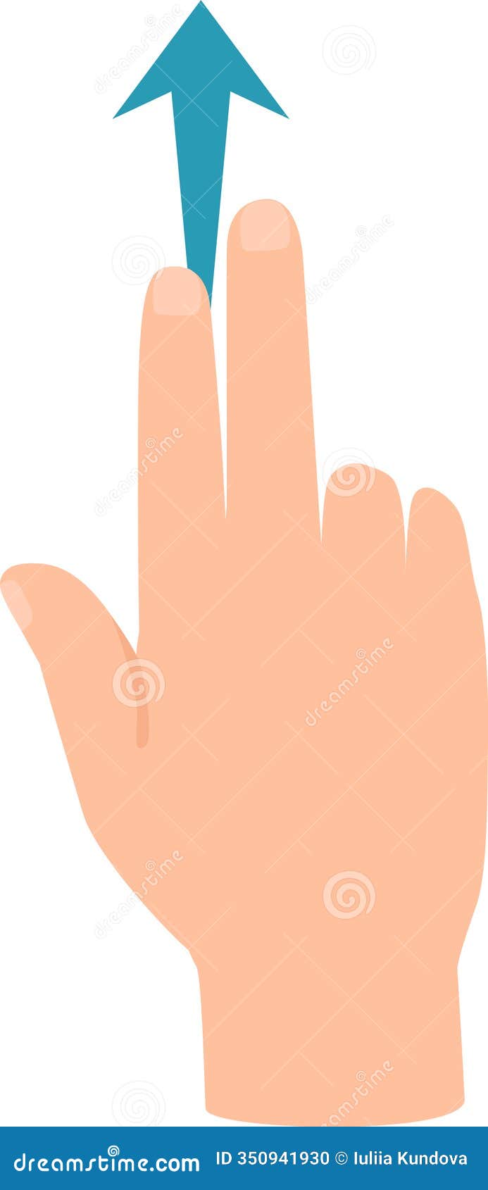 Cartoon Hand Using Two Fingers To Swipe Up, Indicated by a Blue Arrow ...