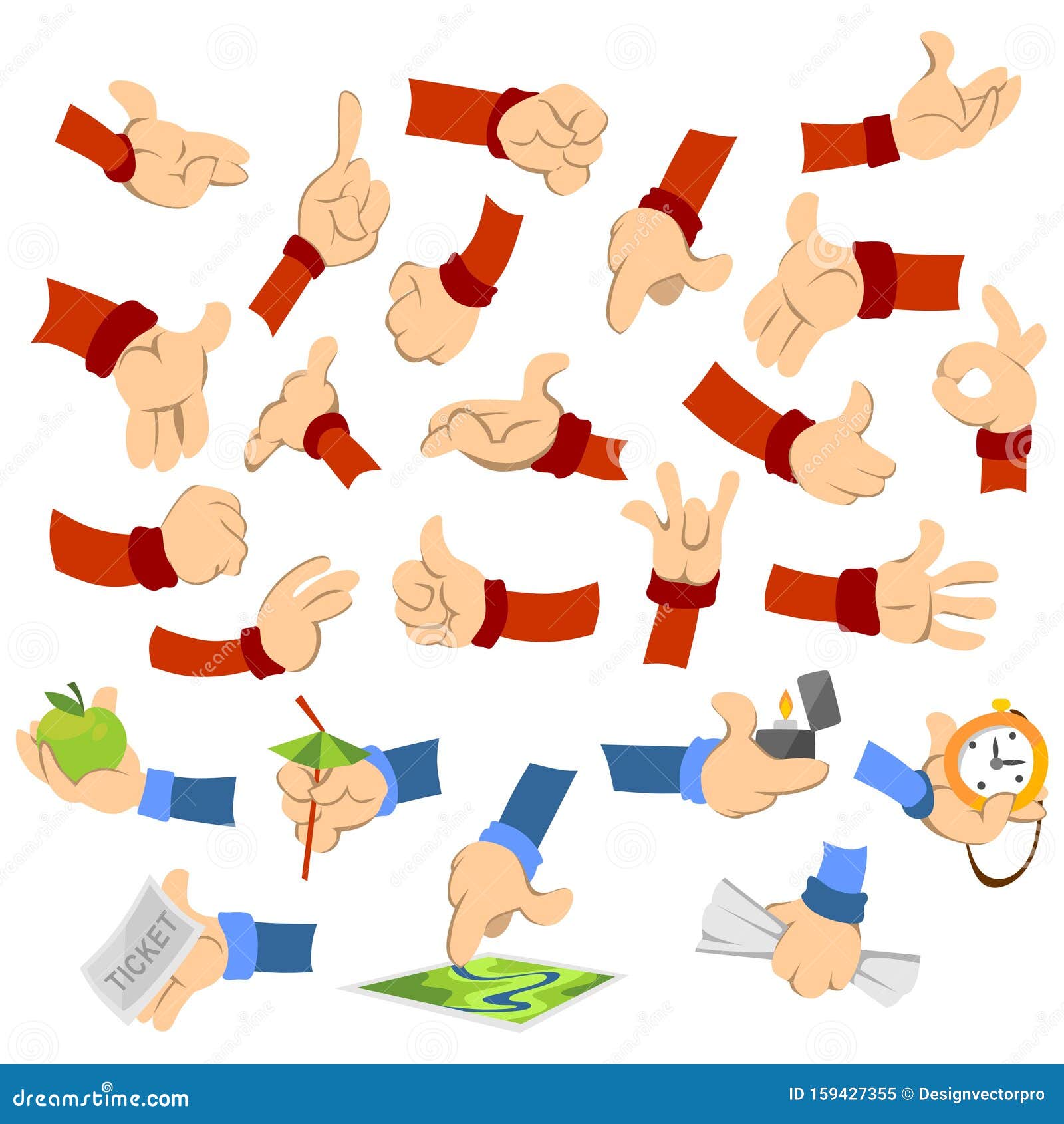 Cartoon Hands of Different Poses Performing Actions Set Stock Vector ...