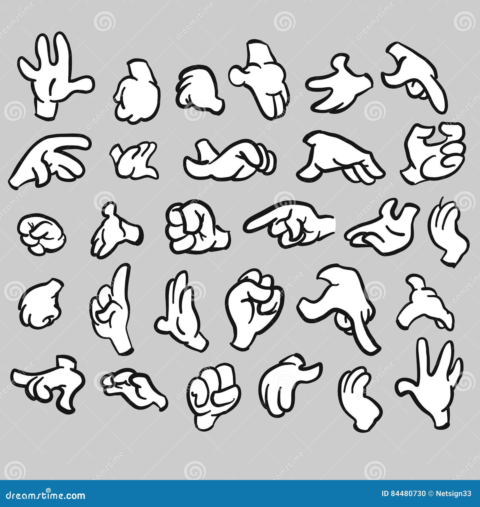 Cartoon Hands Gesture Collection, Filled Stock Vector - Illustration of ...