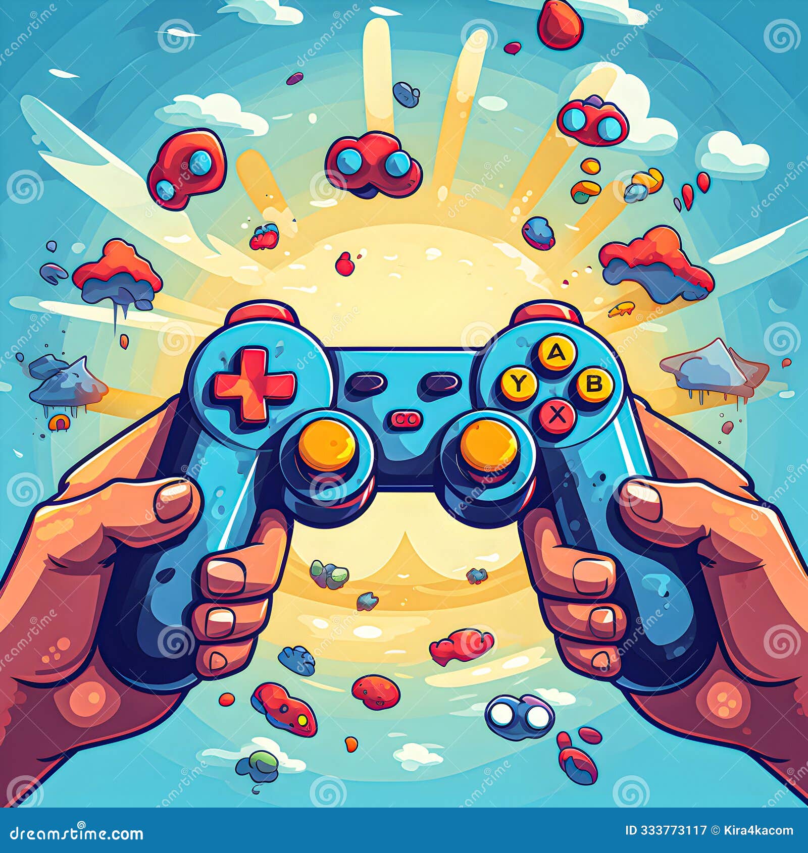 Cartoon Hands Hold a Game Controller and Play Games by Pressing Sticks ...