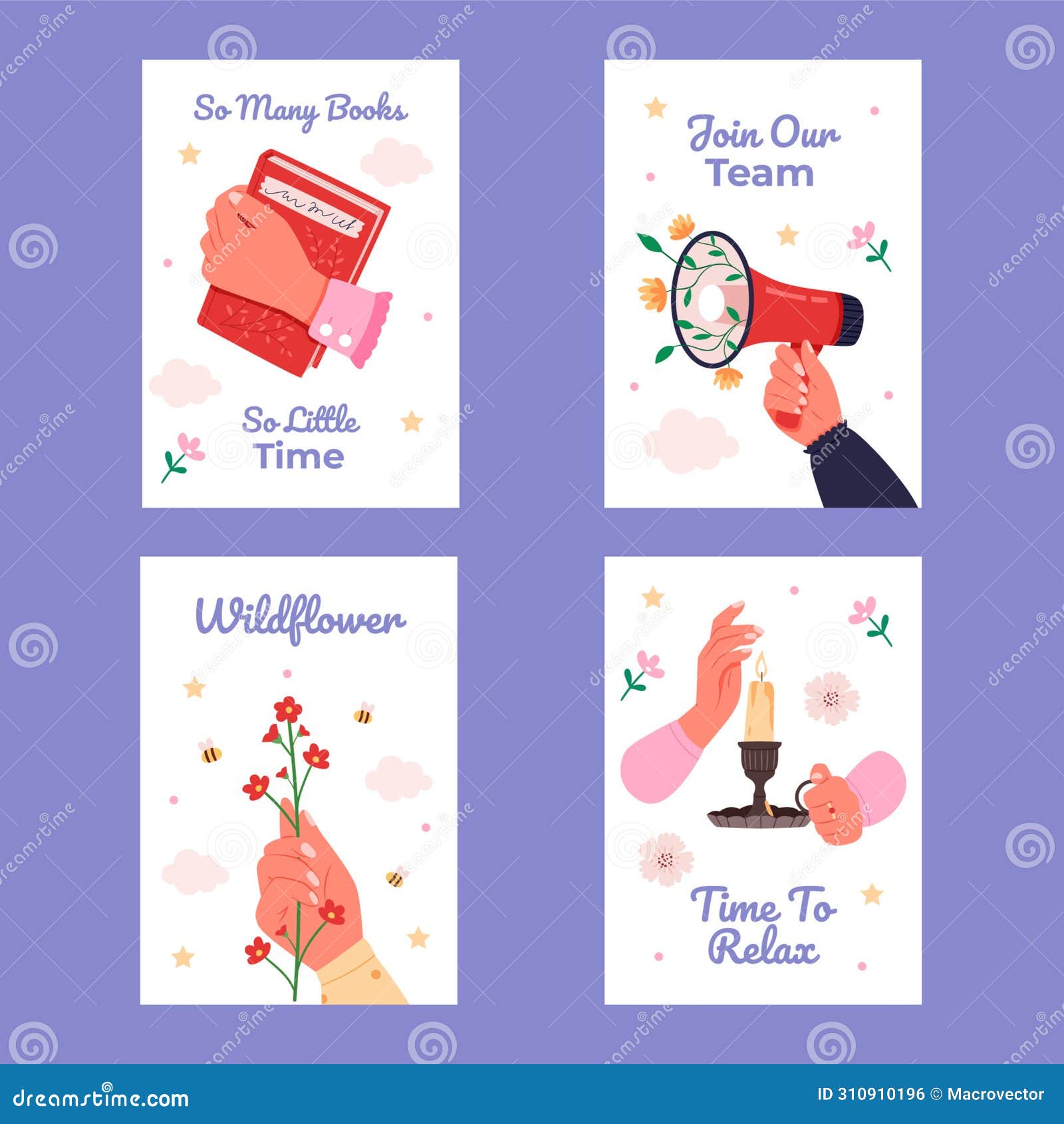 Cartoon Hands Holding Objects Card Set Stock Illustration ...