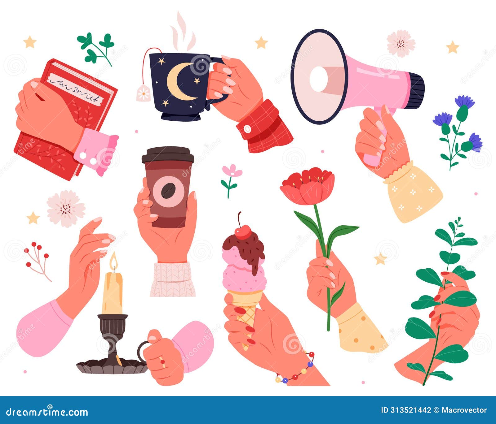 Cartoon Hands Holding Objects Collection Stock Illustration ...