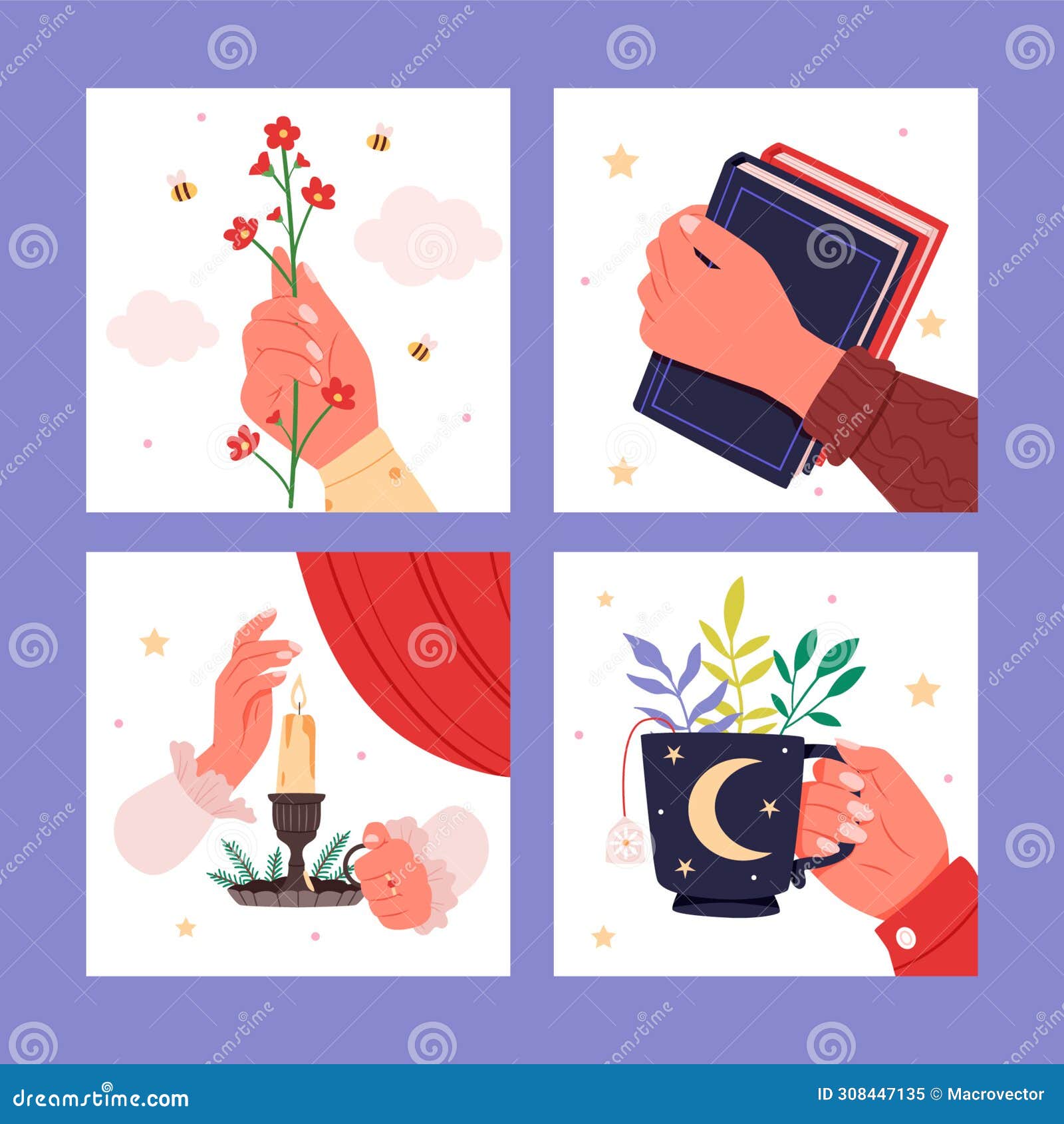 Cartoon Hands Holding Objects Compositions Stock Illustration ...