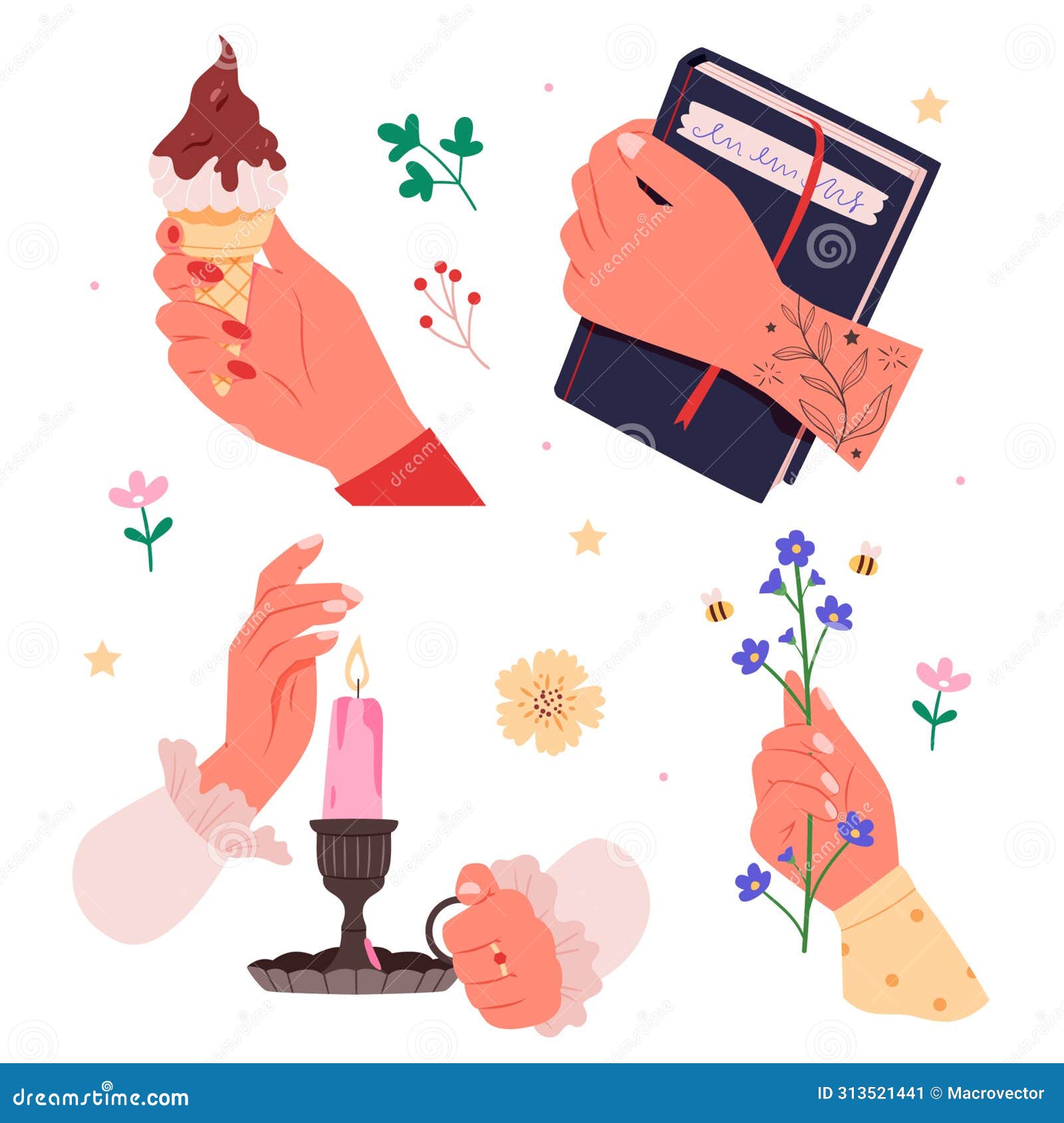 Cartoon Hands Holding Objects Mini Composition Collection Stock ...