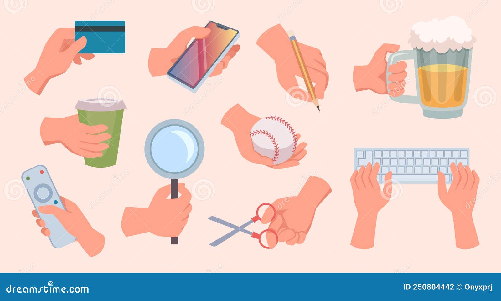 Cartoon Hands. Stylized Hands Gestures Sketched Human Gloves Holding ...