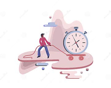 Cartoon Handsome Boy Pulling Heavy Watch Trying To Stop Clock Vector ...