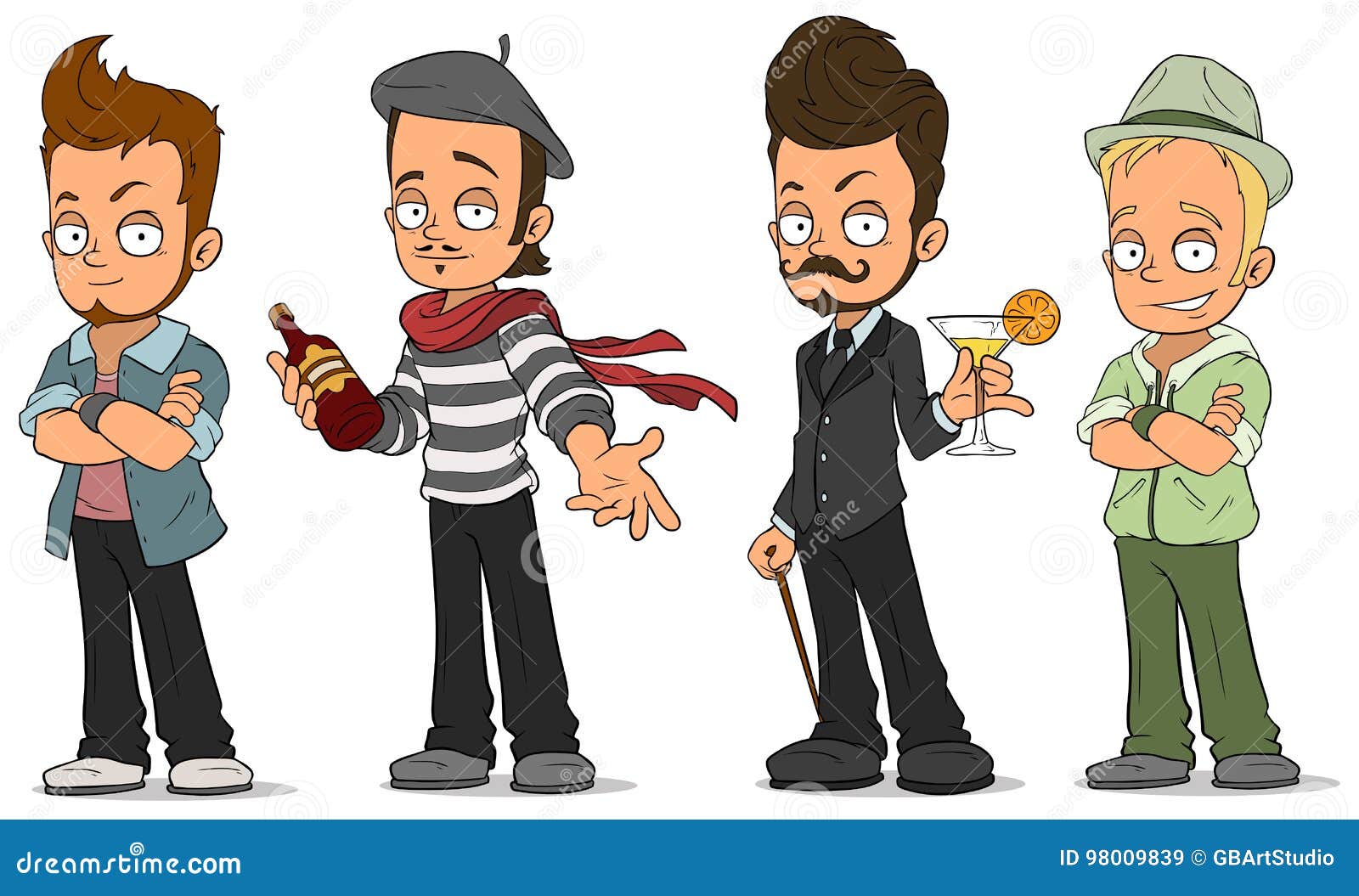 Cartoon Handsome Guys with Alcohol Characters Set Stock Vector ...