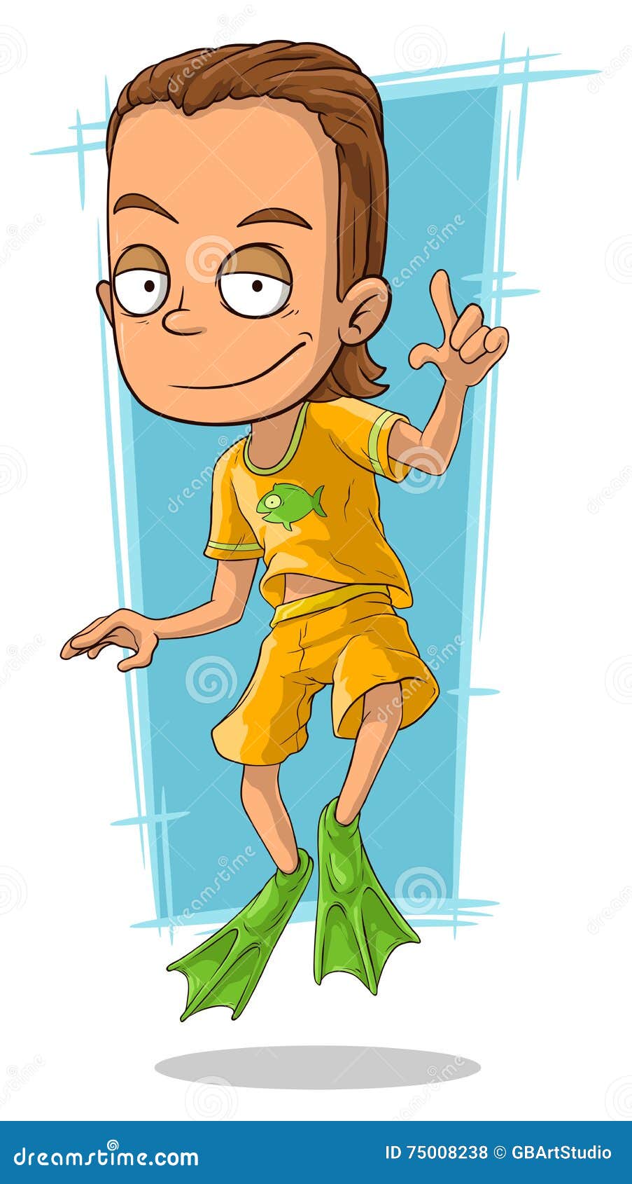 Cartoon Handsome Man In Green Flippers Vector Illustration ...