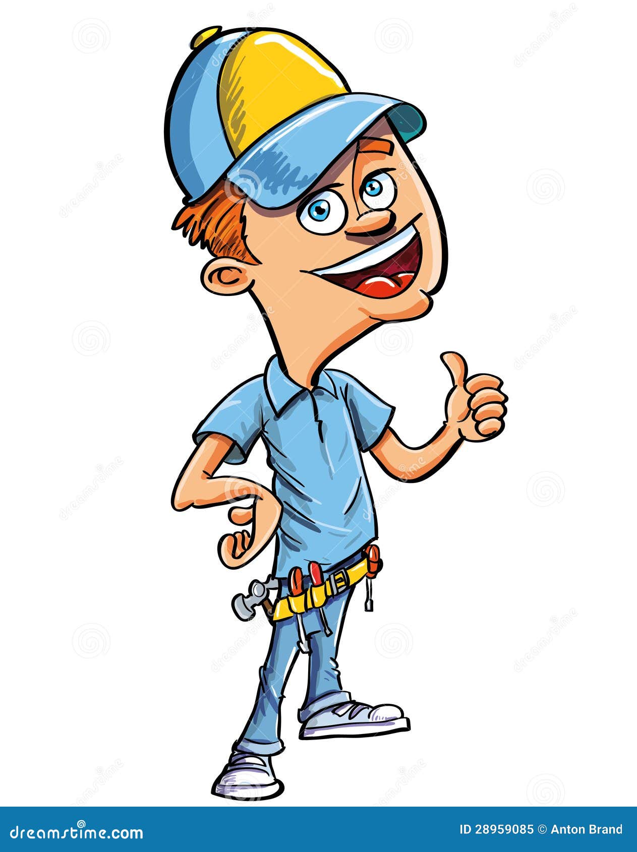 Cartoon Handyman Giving a Thumbs Up Stock Illustration - Illustration ...