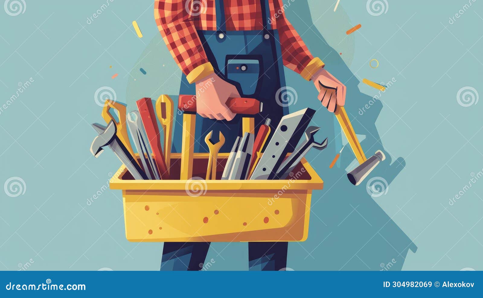 Cartoon Handyman Holding a Toolbox with Tools. Illustration Stock ...