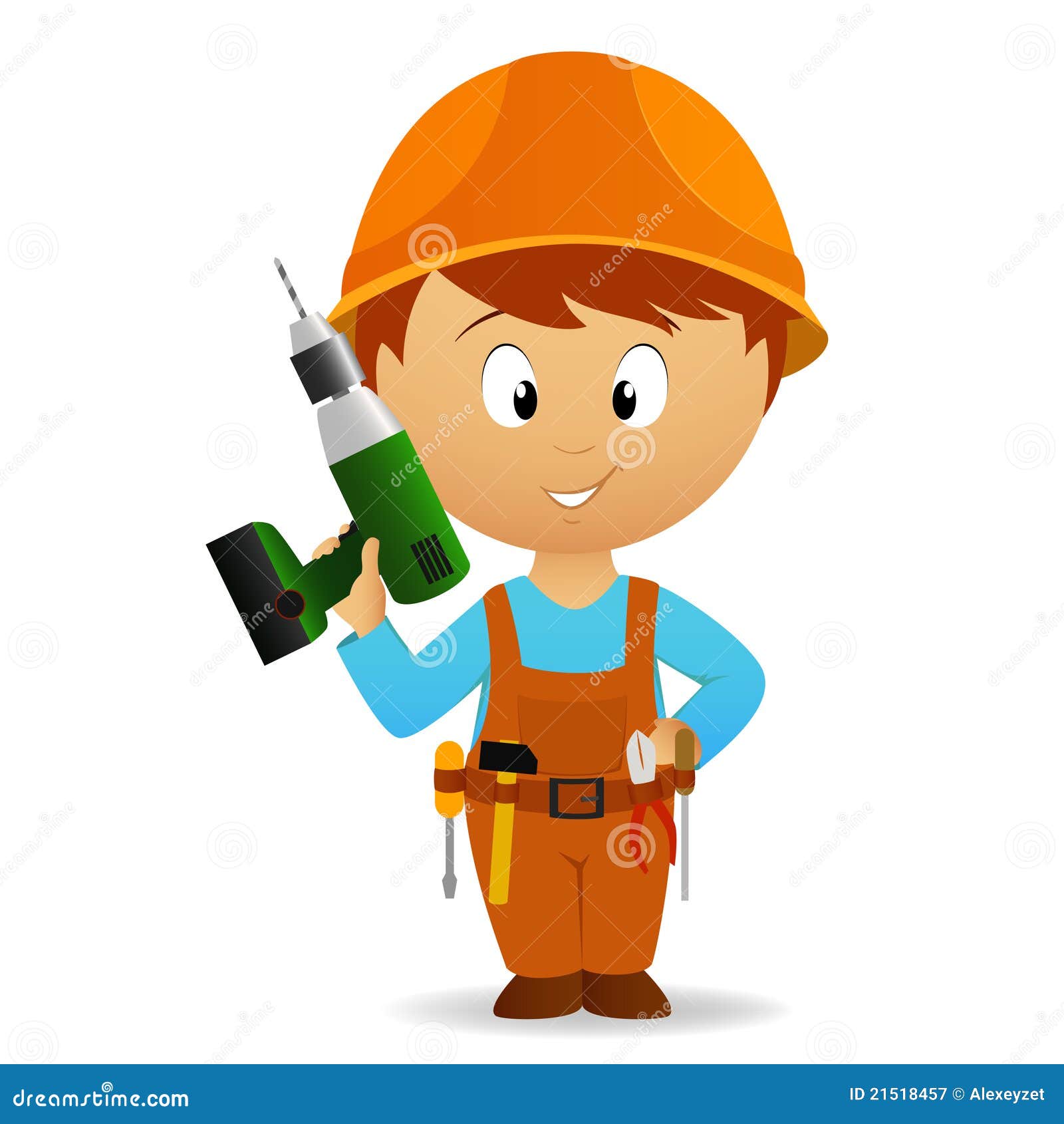 Cartoon Handyman With Tools Belt And Drill Stock Vector - Image: 21518457