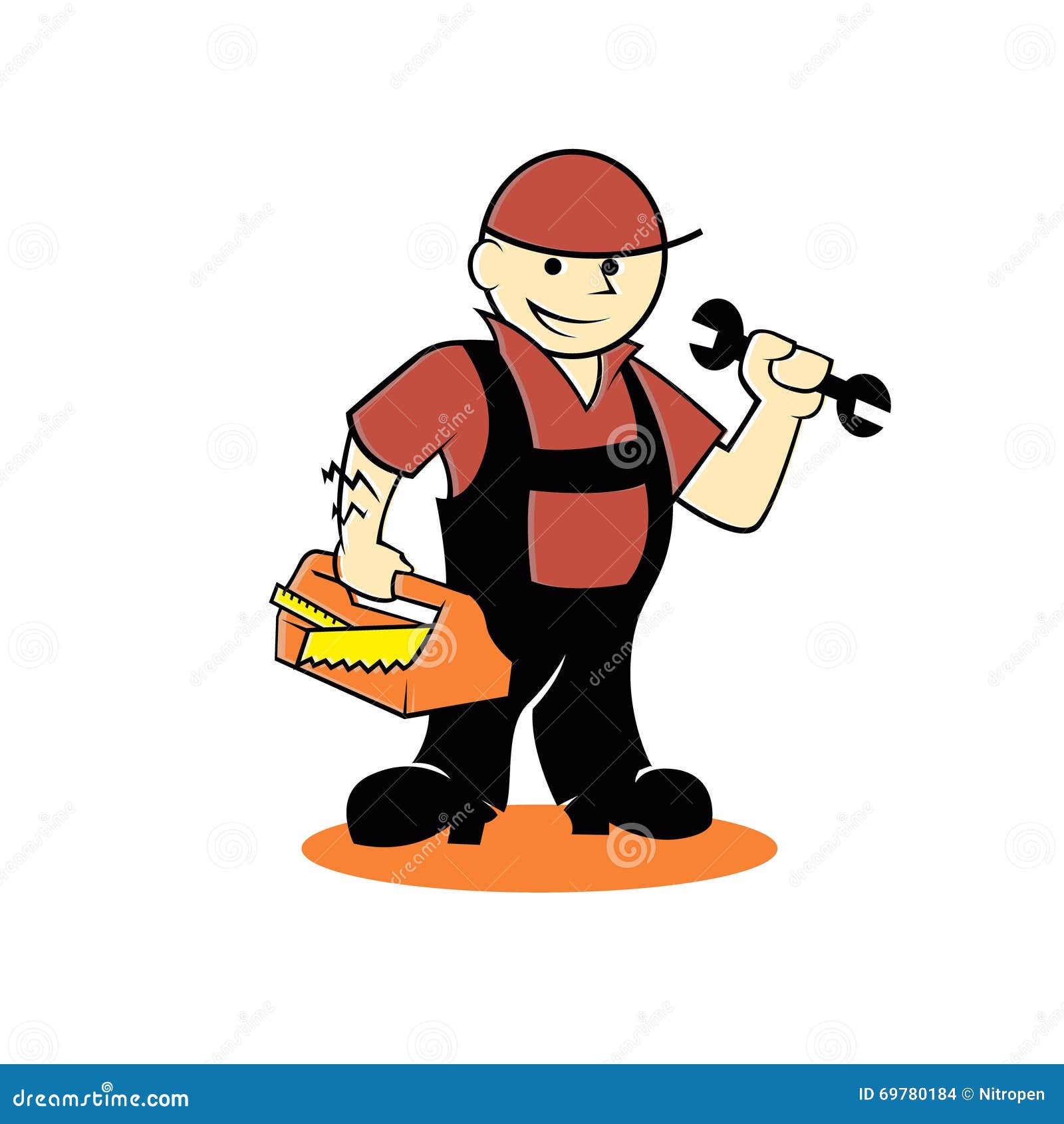 Cartoon Handyman With Drill And Goggles Vector Illustration ...