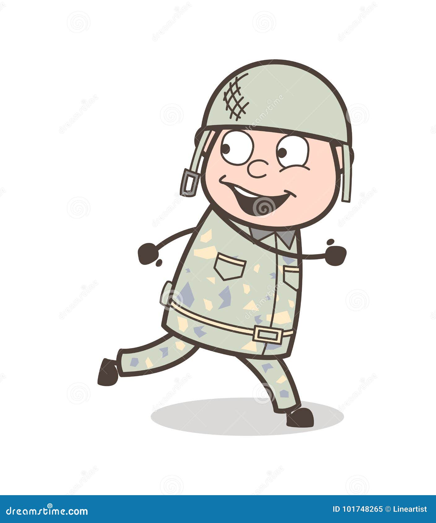 Cartoon Happy Army Guy Running Pose Vector Illustration Stock ...