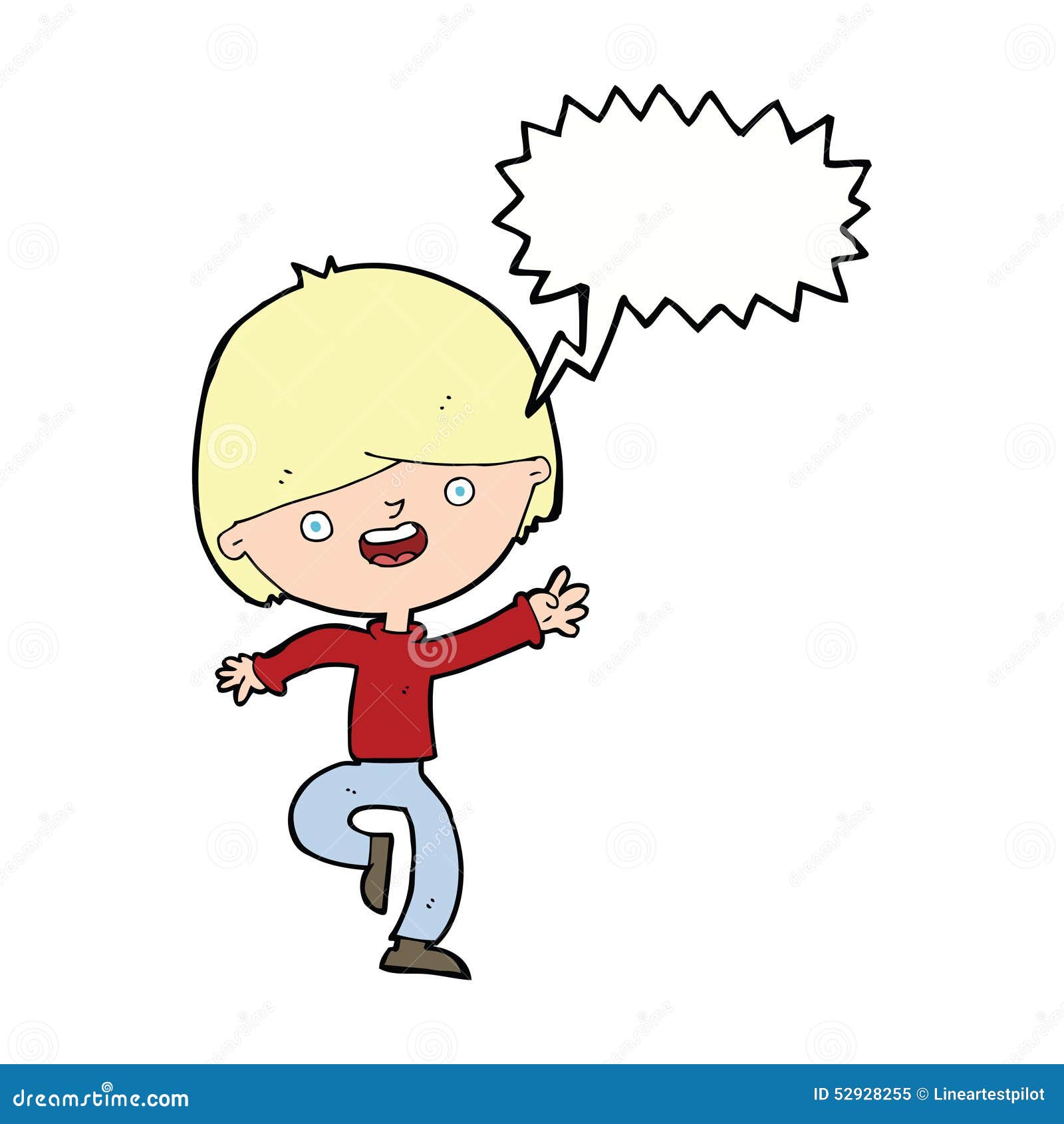 Cartoon Happy Boy Dancing with Speech Bubble Stock Illustration ...