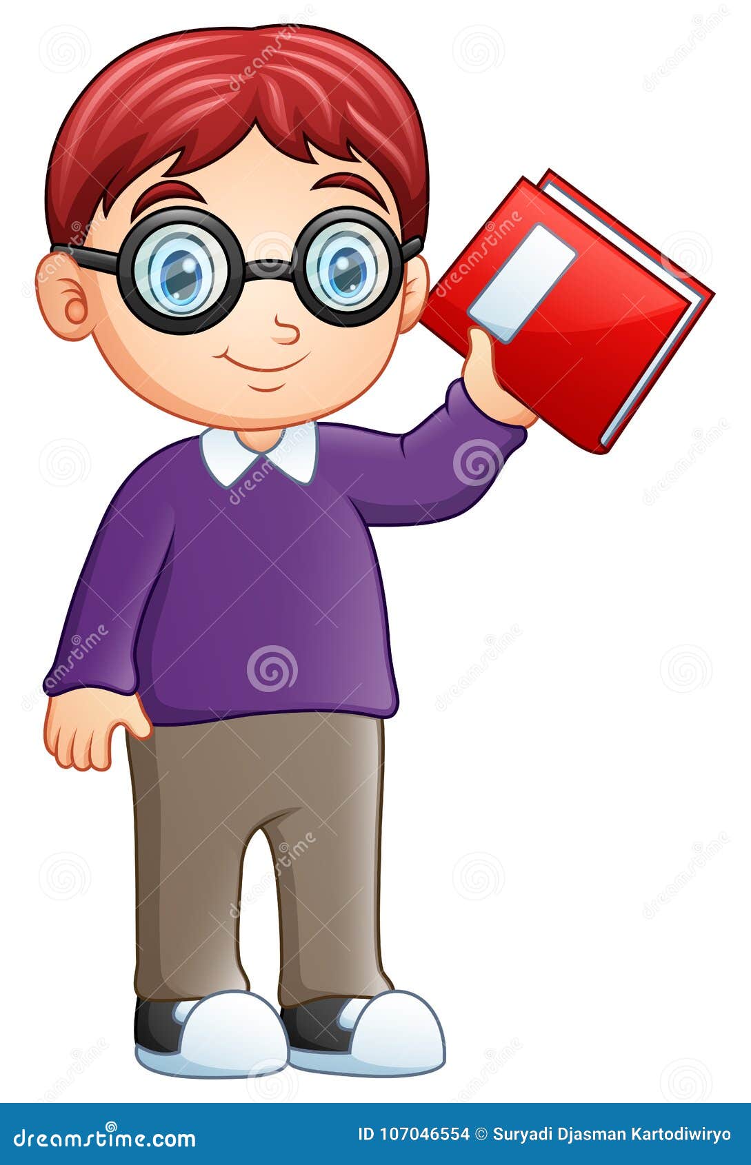 Cartoon Happy Boy Holding a Book Stock Vector - Illustration of ...