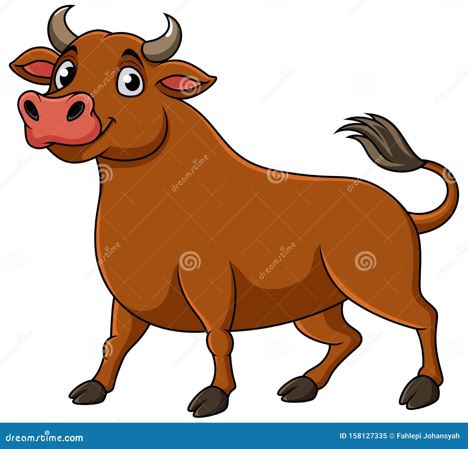 Cartoon Happy Brown Bull Standing Stock Vector - Illustration of happy ...