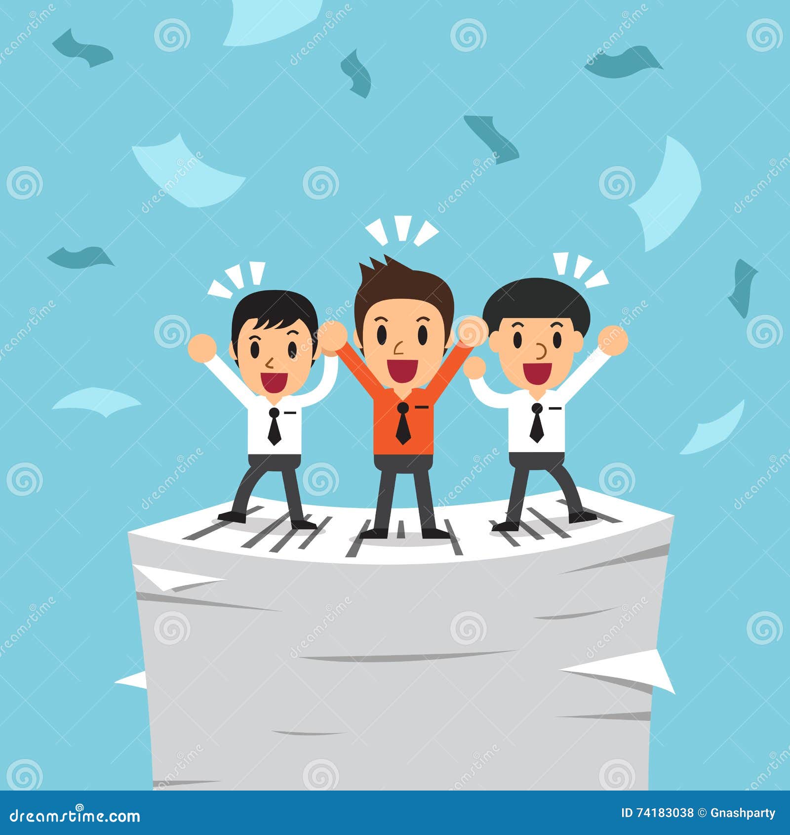 Cartoon Happy Business Team on Big Paper Stack Stock Vector ...