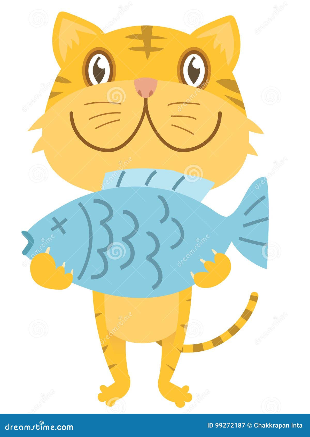 Happy cat with fish stock vector. Illustration of cartoon - 99272187