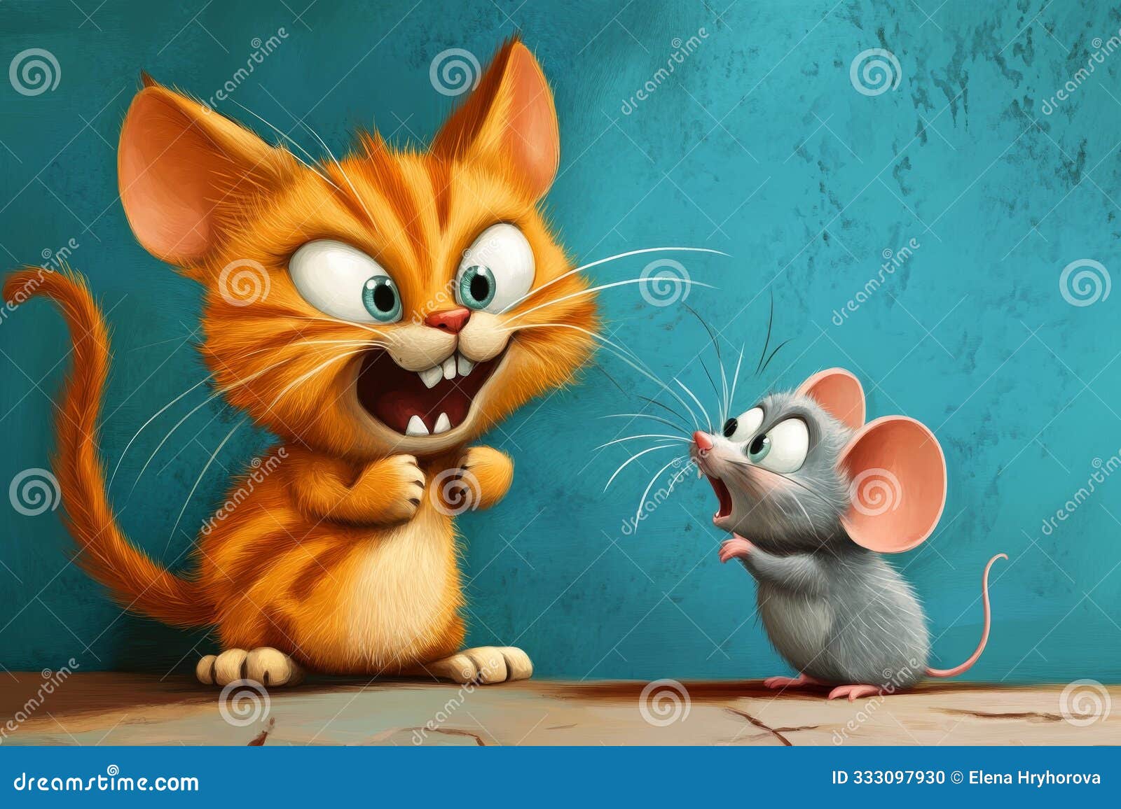 Cartoon of a Happy Cat and Mouse Laughing Together on a White ...