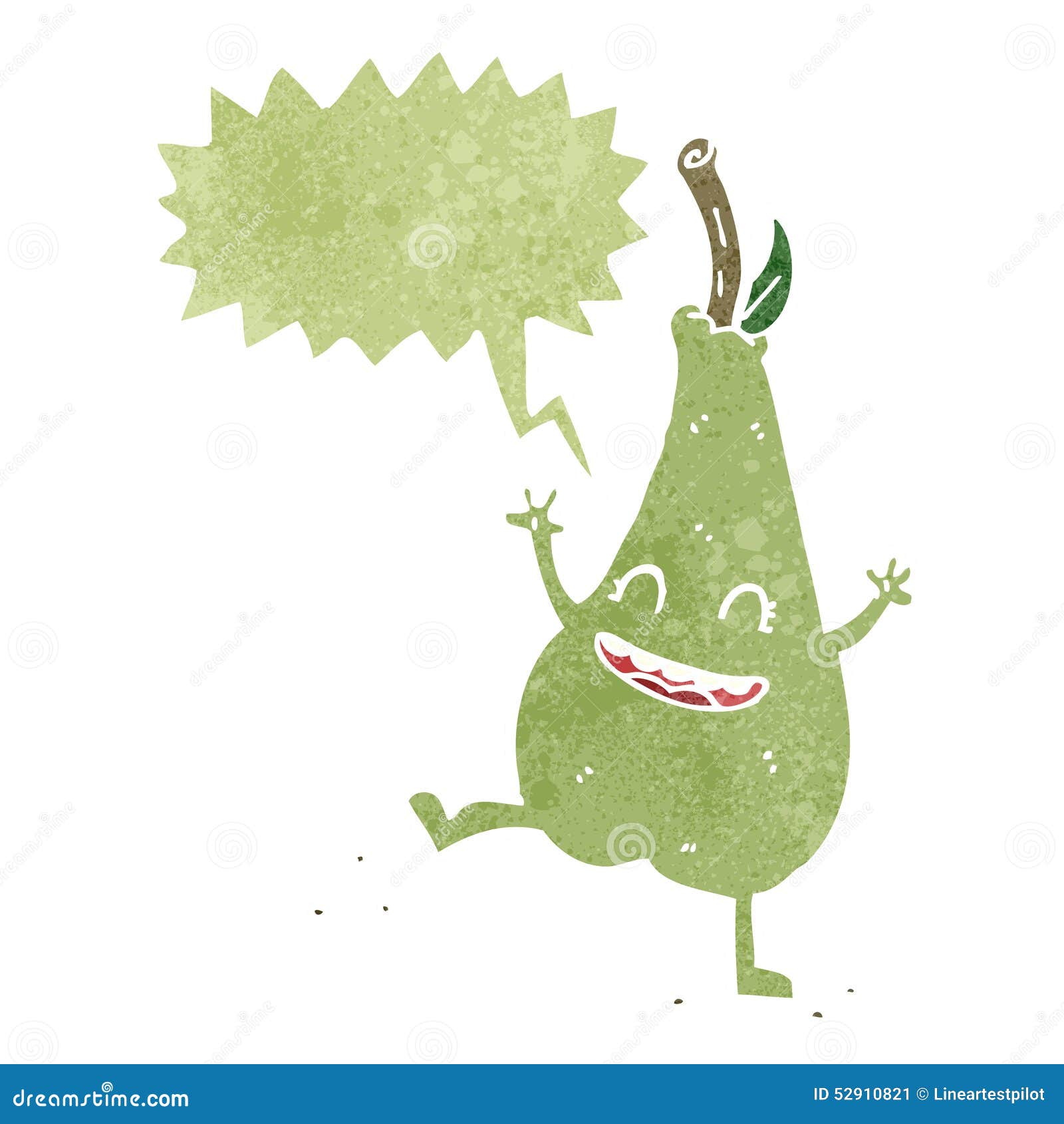 Cartoon Happy Dancing Pear with Speech Bubble Stock Illustration ...
