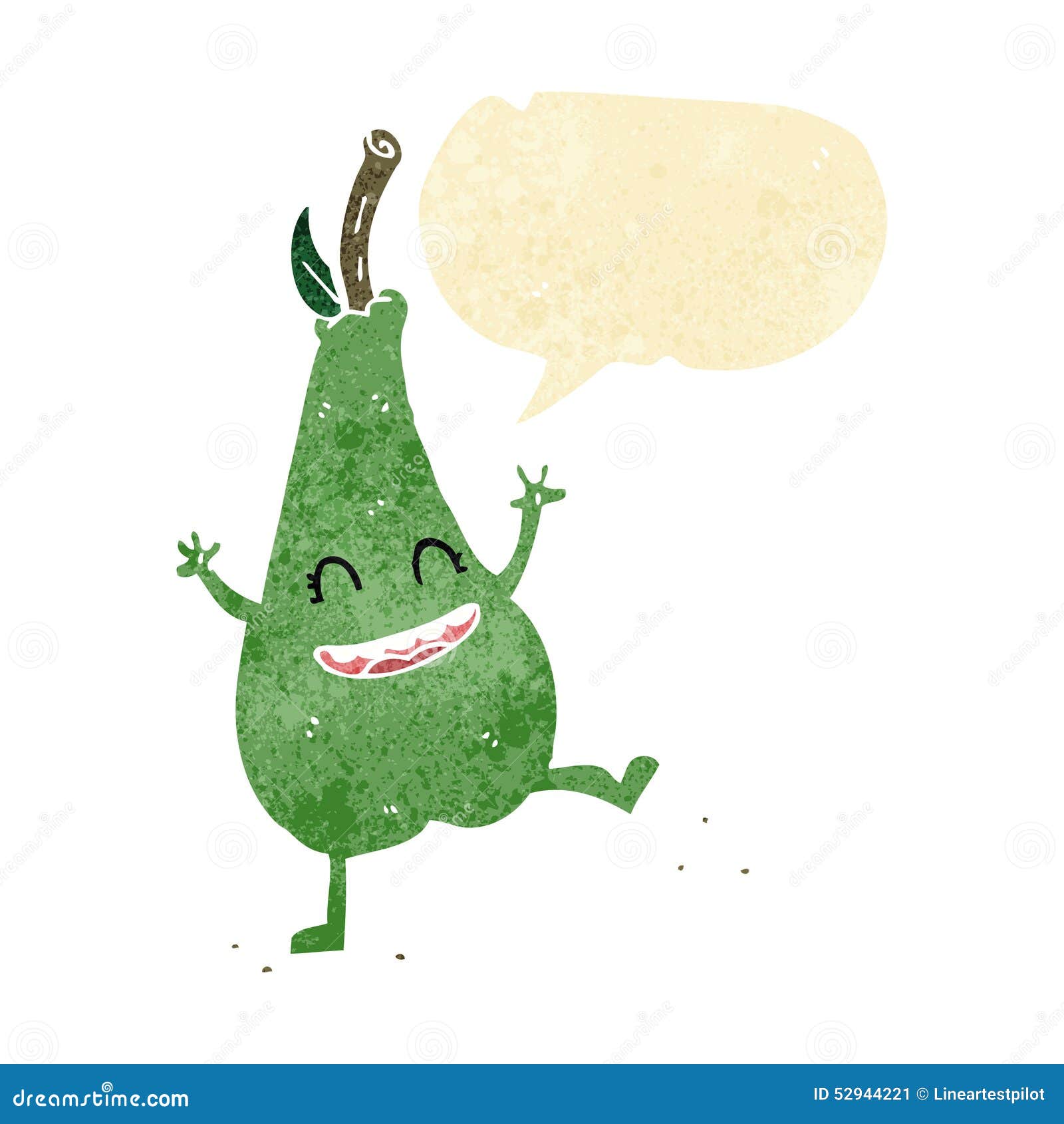 Cartoon Happy Dancing Pear with Speech Bubble Stock Illustration ...