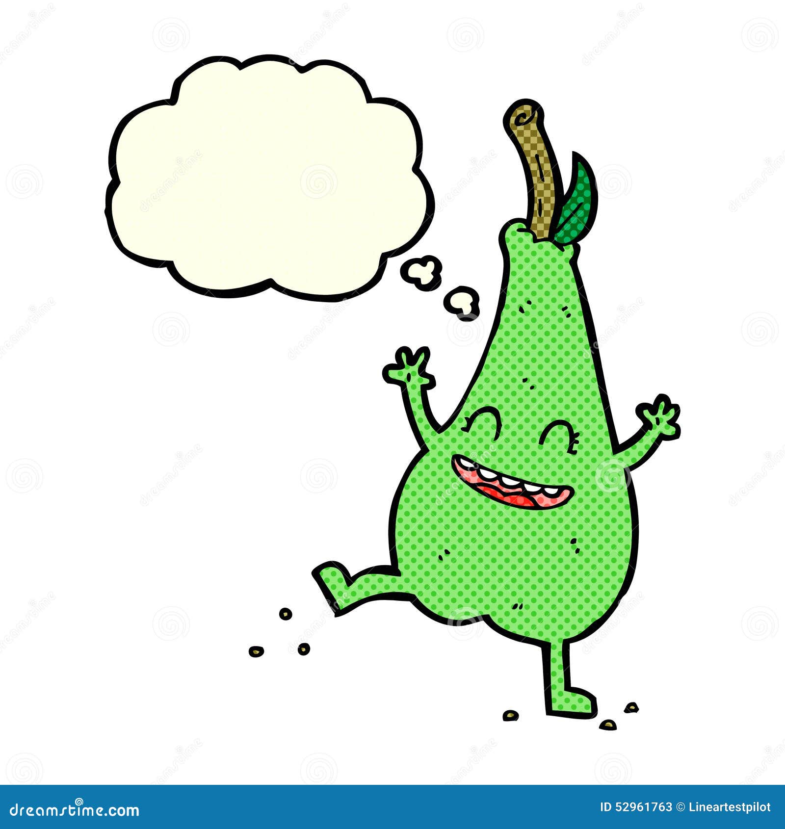 Cartoon Happy Dancing Pear with Thought Bubble Stock Illustration ...